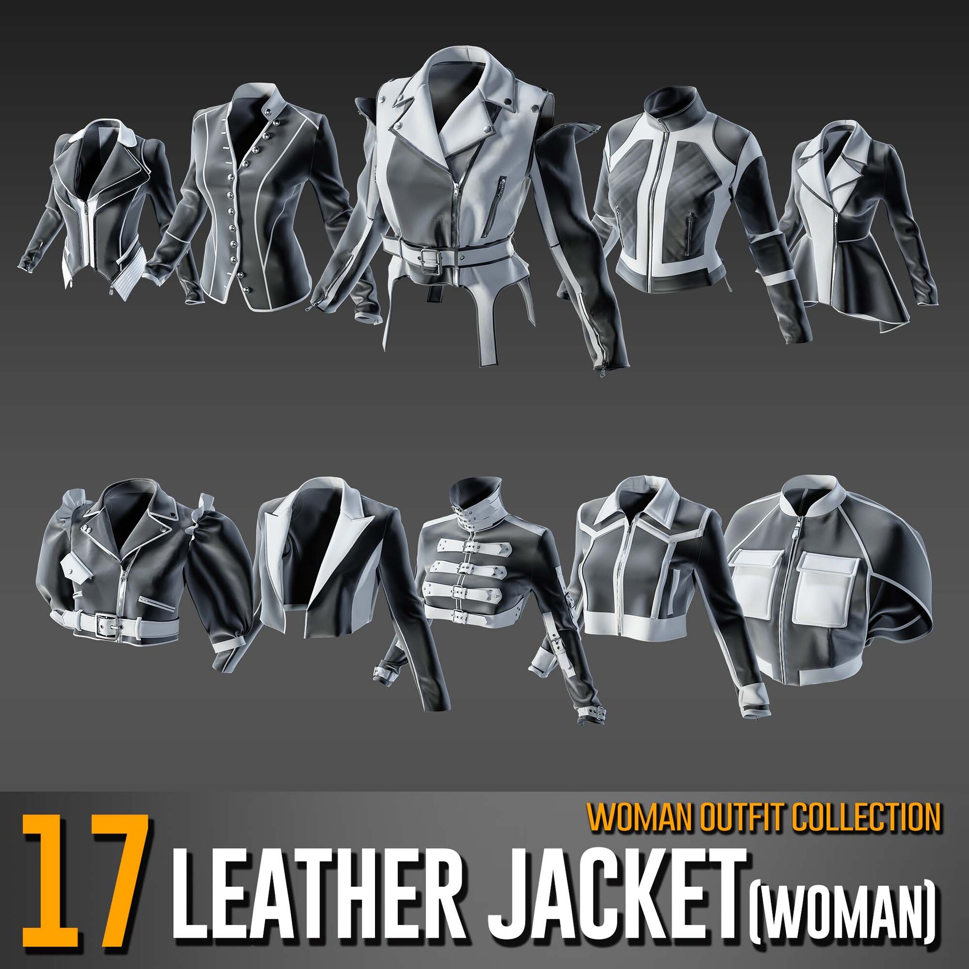 ArtStation - 17 Woman's Leather Jacket Wear Collection- VOL 17