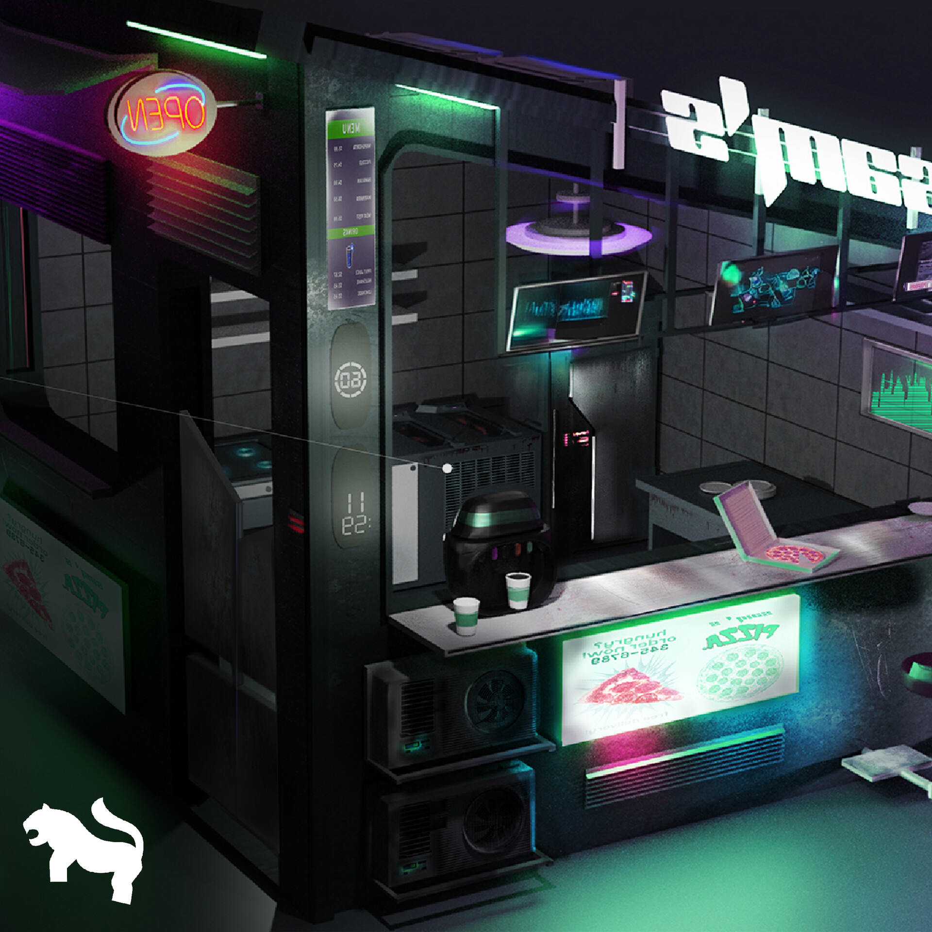 ArtStation - Cyberpunk Pizza Shop Concept