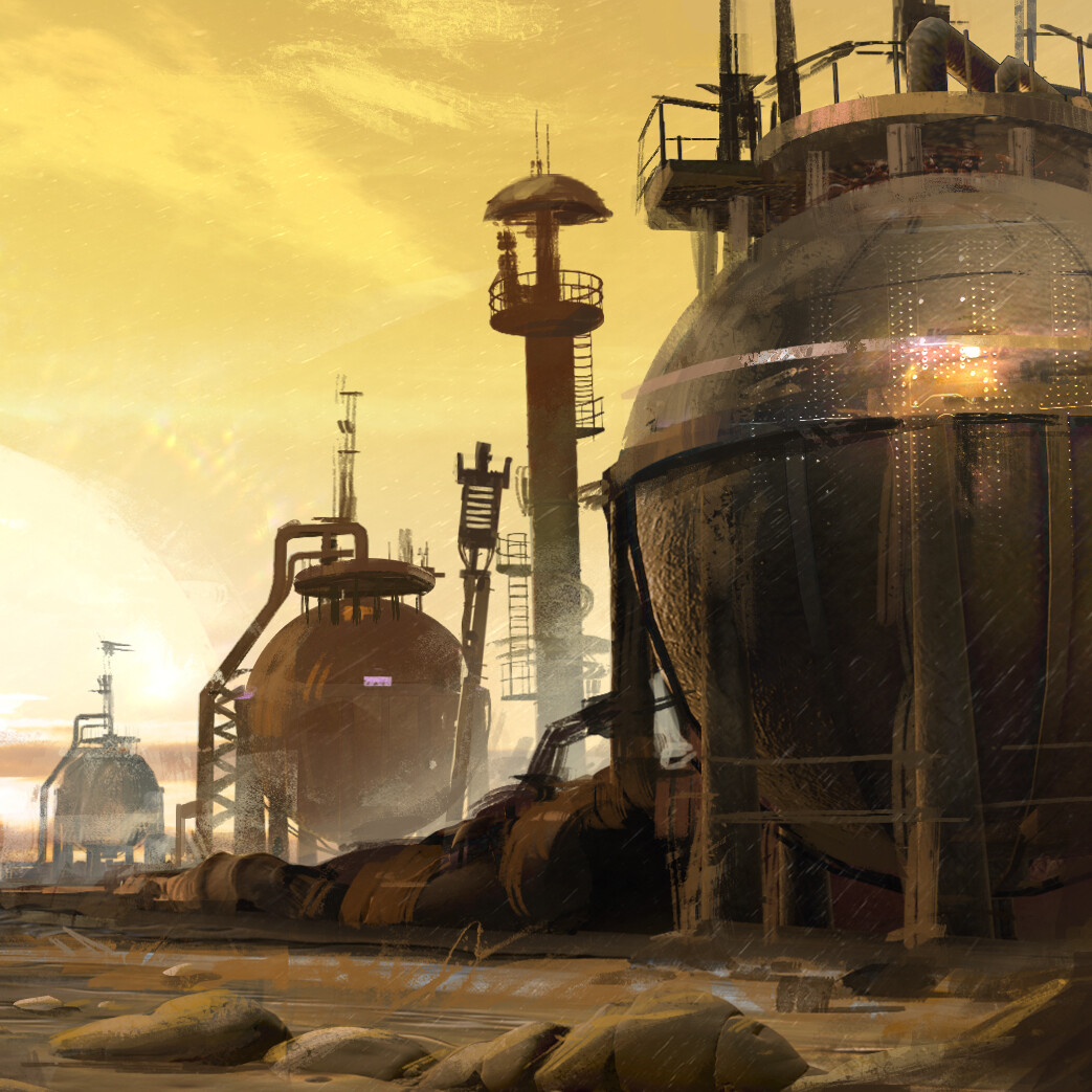 ArtStation - Sketch of an oil station!