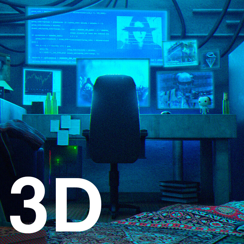 ArtStation - Hacker's Room 3D Remake