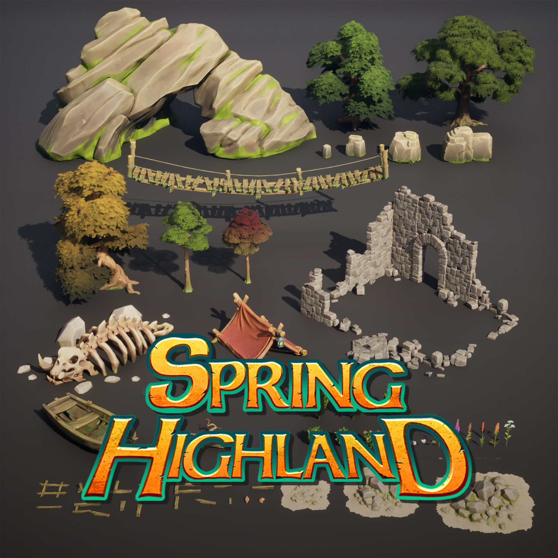 ArtStation - Modular Asset - Stylized Spring Highland (Stylized PBR 3D ...