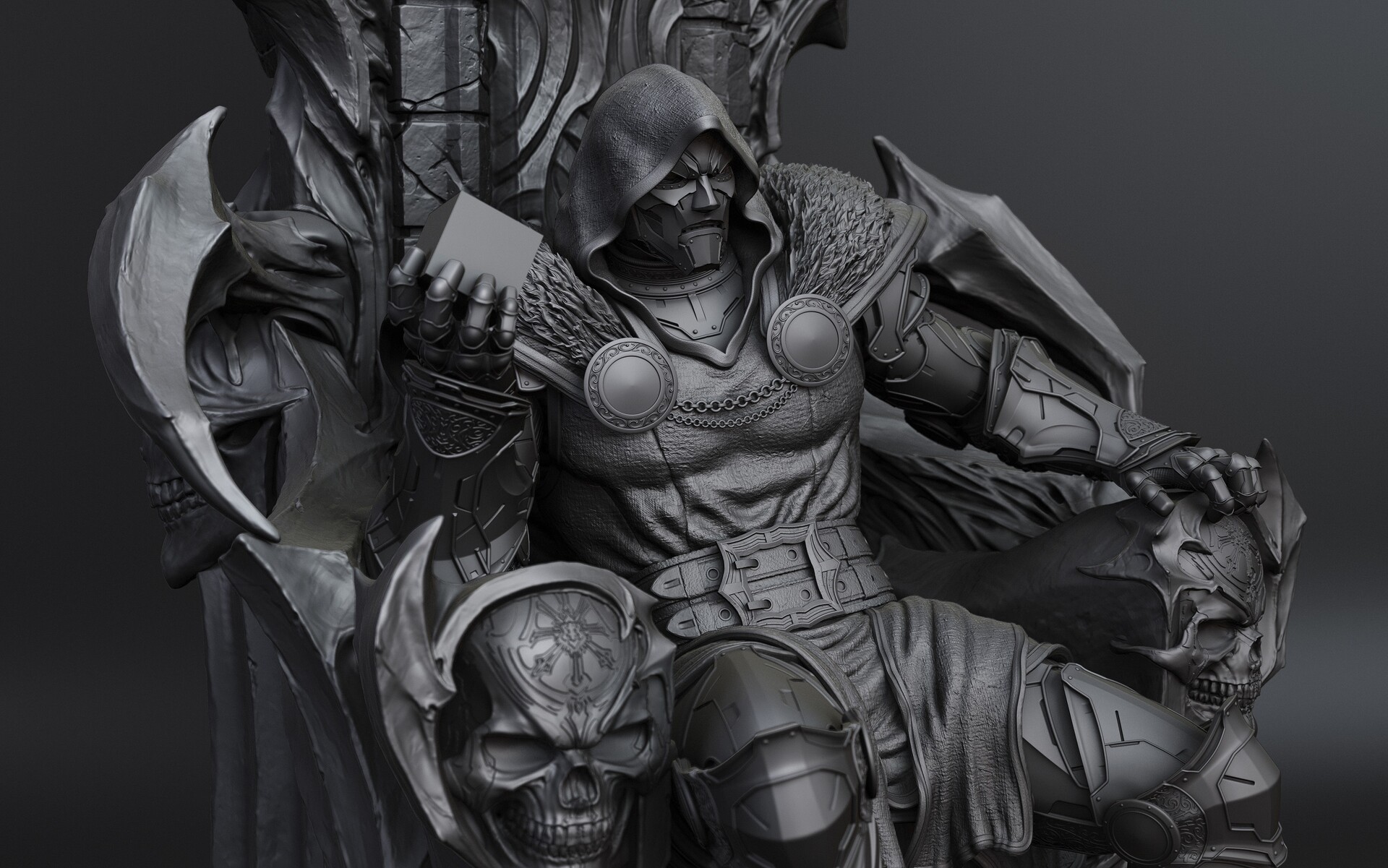 ArtStation - Dr Doom on Throne Grey Renders