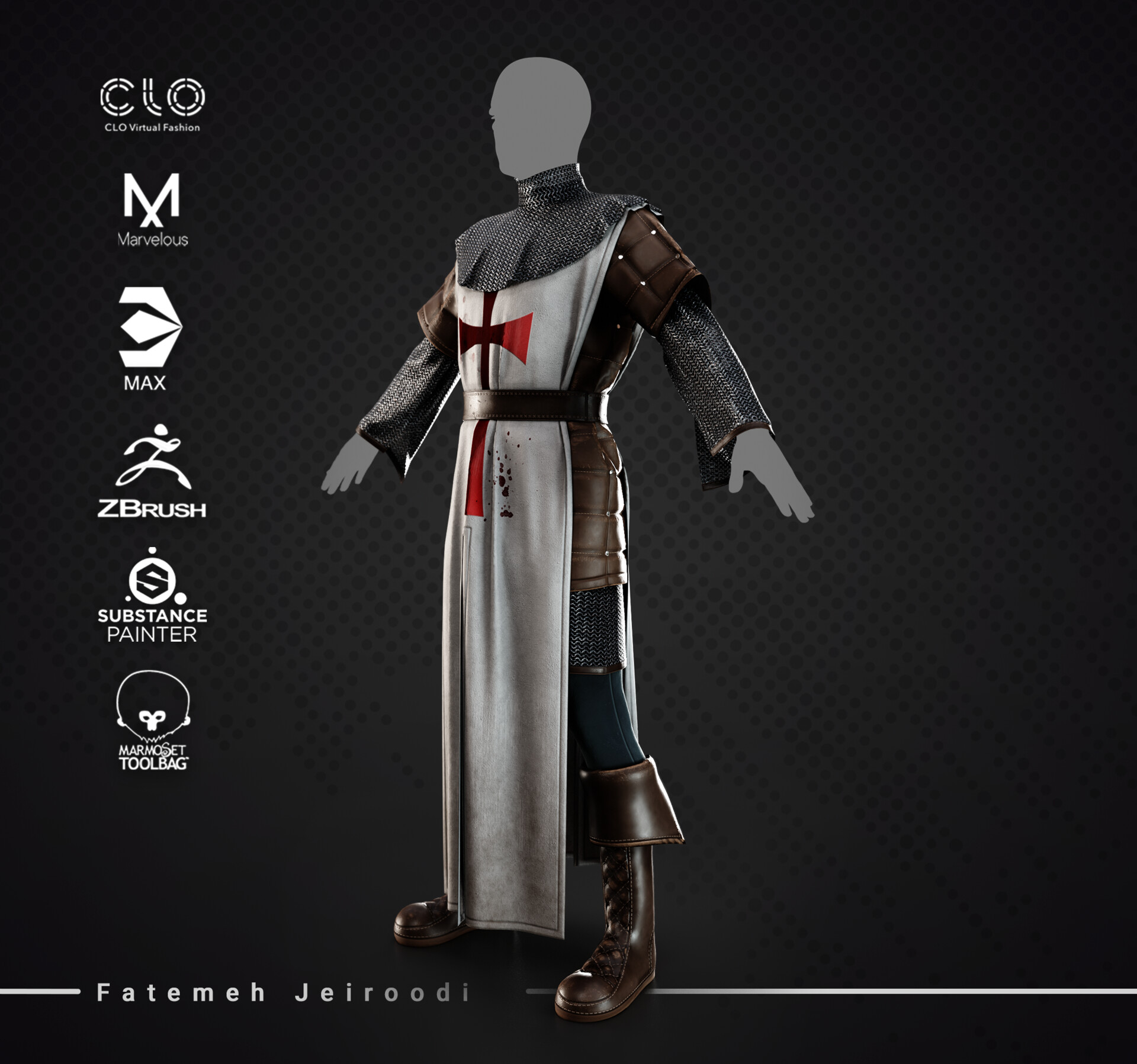 ArtStation - Medieval Crusader Knight Outfit , Marvelous / Clo3d + OBJ ...