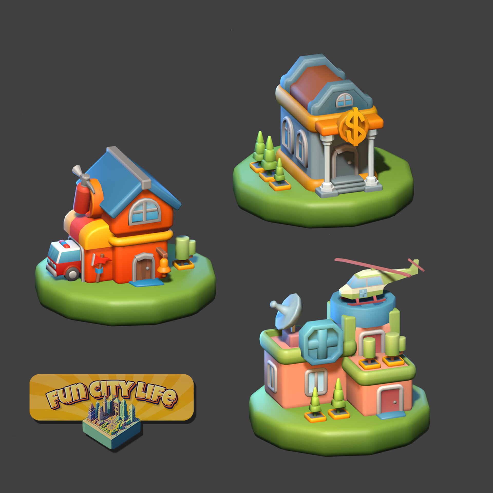 ArtStation - Buildings for the game - Fun city life (Game items)