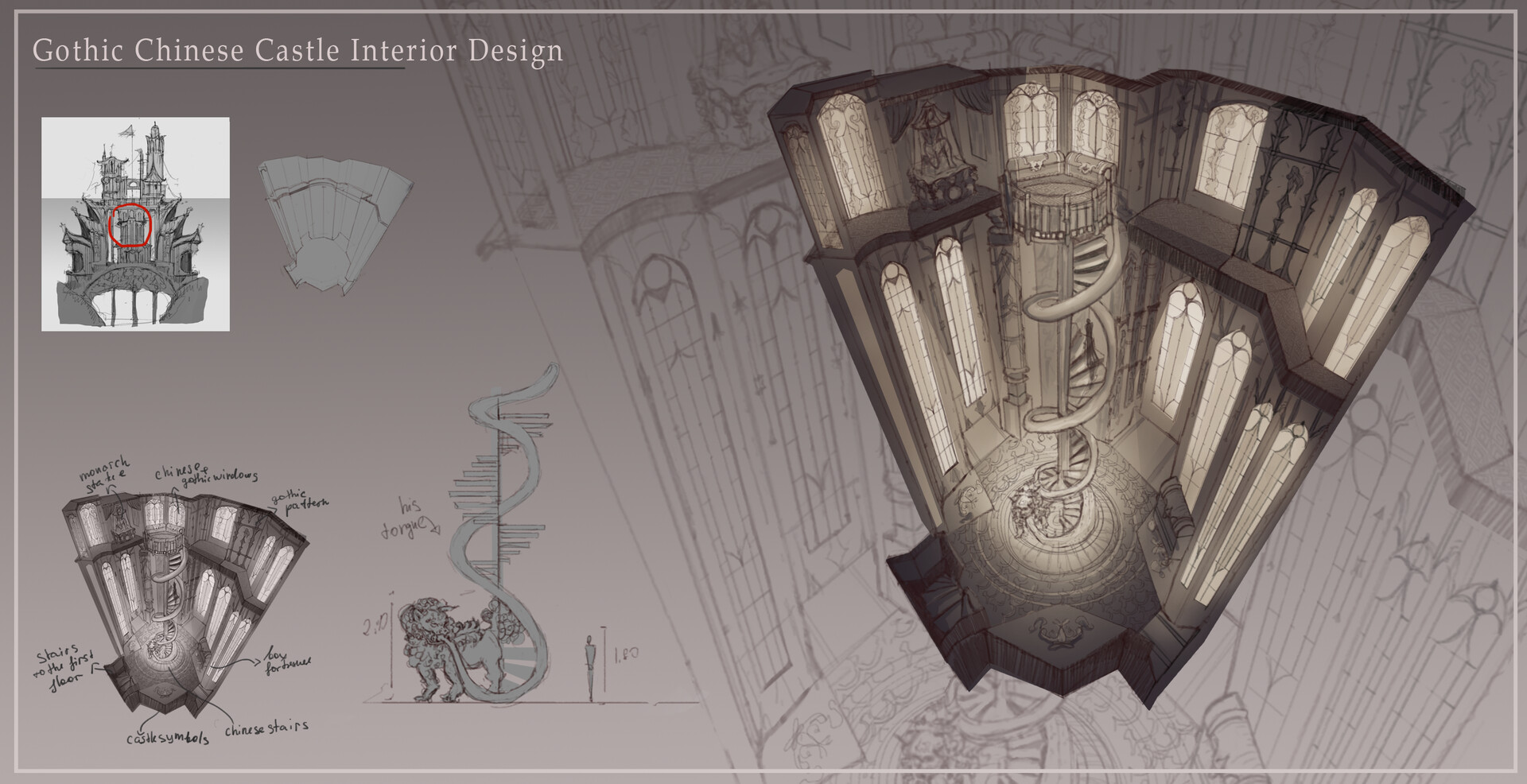 ArtStation - Gothic-Chinese Interior Design