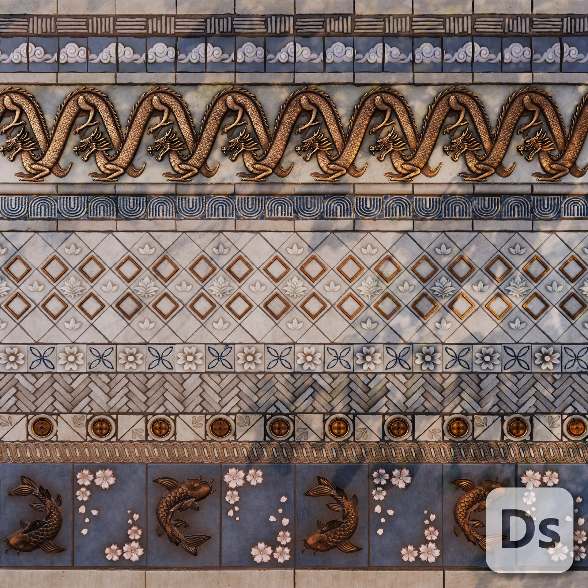 ArtStation - Chinese Wall Trim Material - Substance Designer