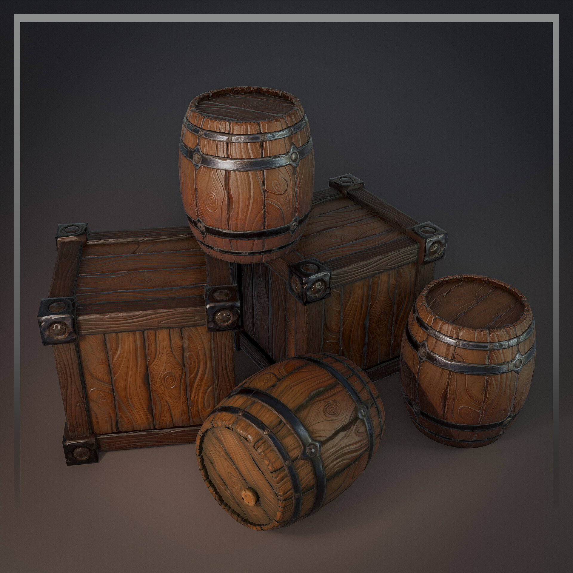 ArtStation - Stylized Crates & Barrels