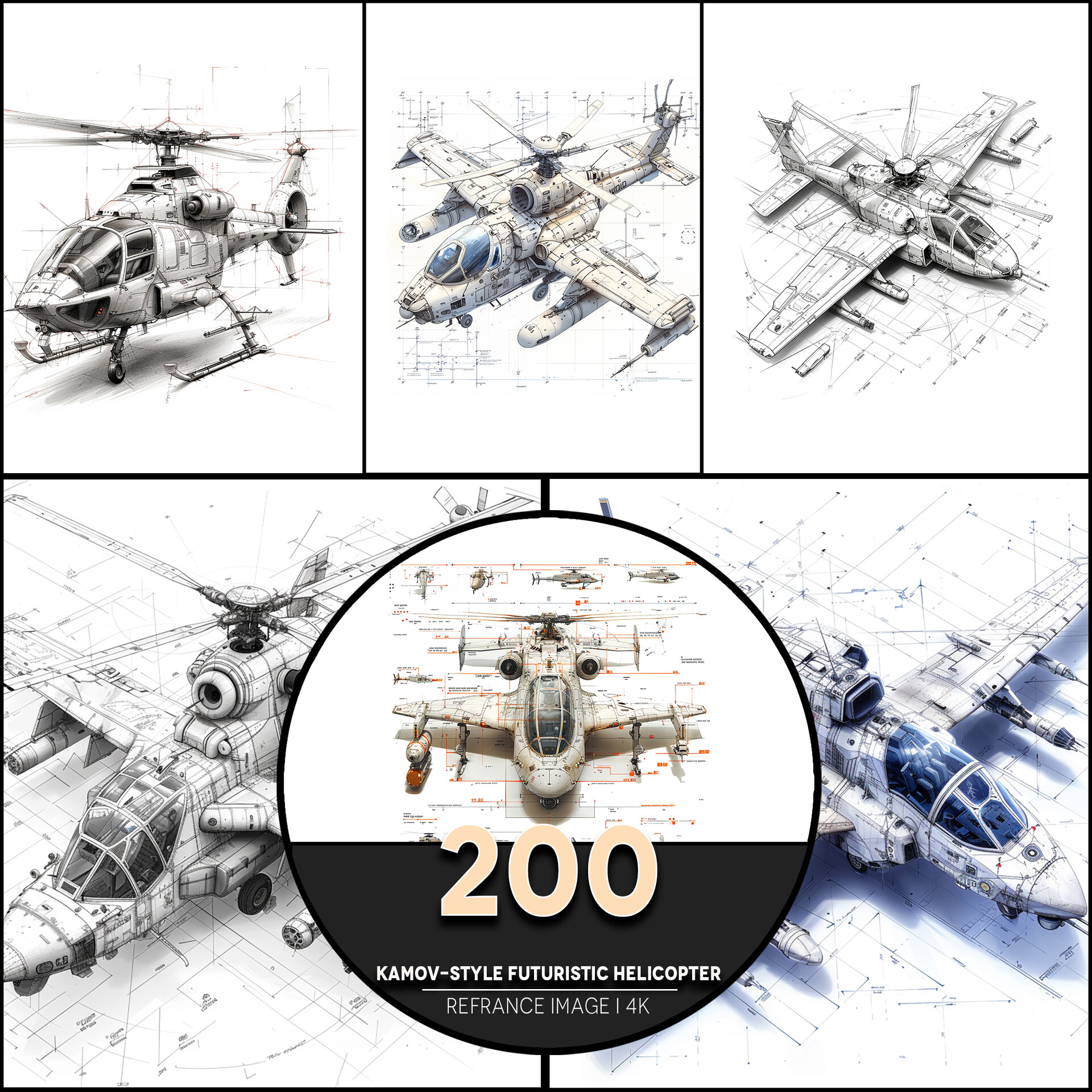 Pixel Ref - Kamov-style Futuristic Helicopter 4K Reference/Concept Images