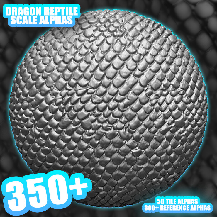 ArtStation - 350+ Dragon (Reptile) Scales Alphas for ZBrush, Blender ...