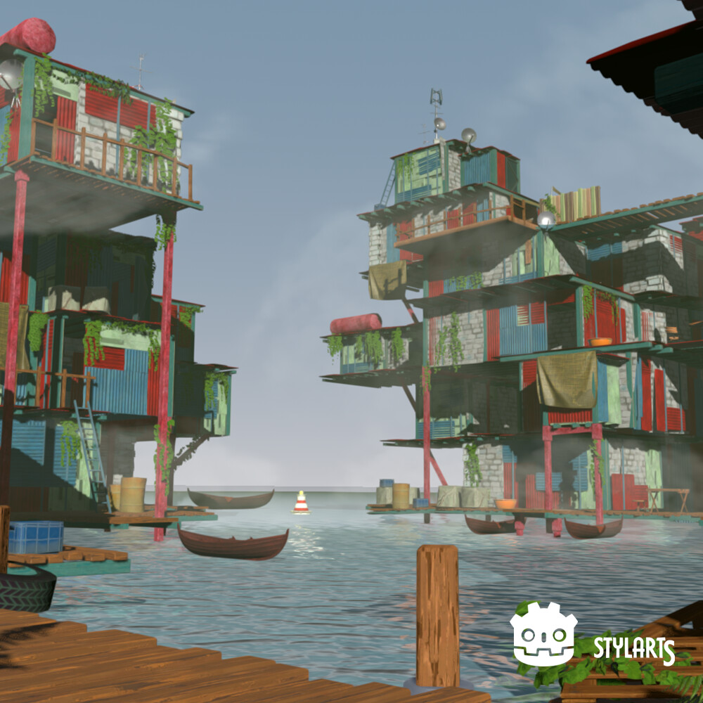 ArtStation - Stylized Floating Slums Environment / Godot Remake