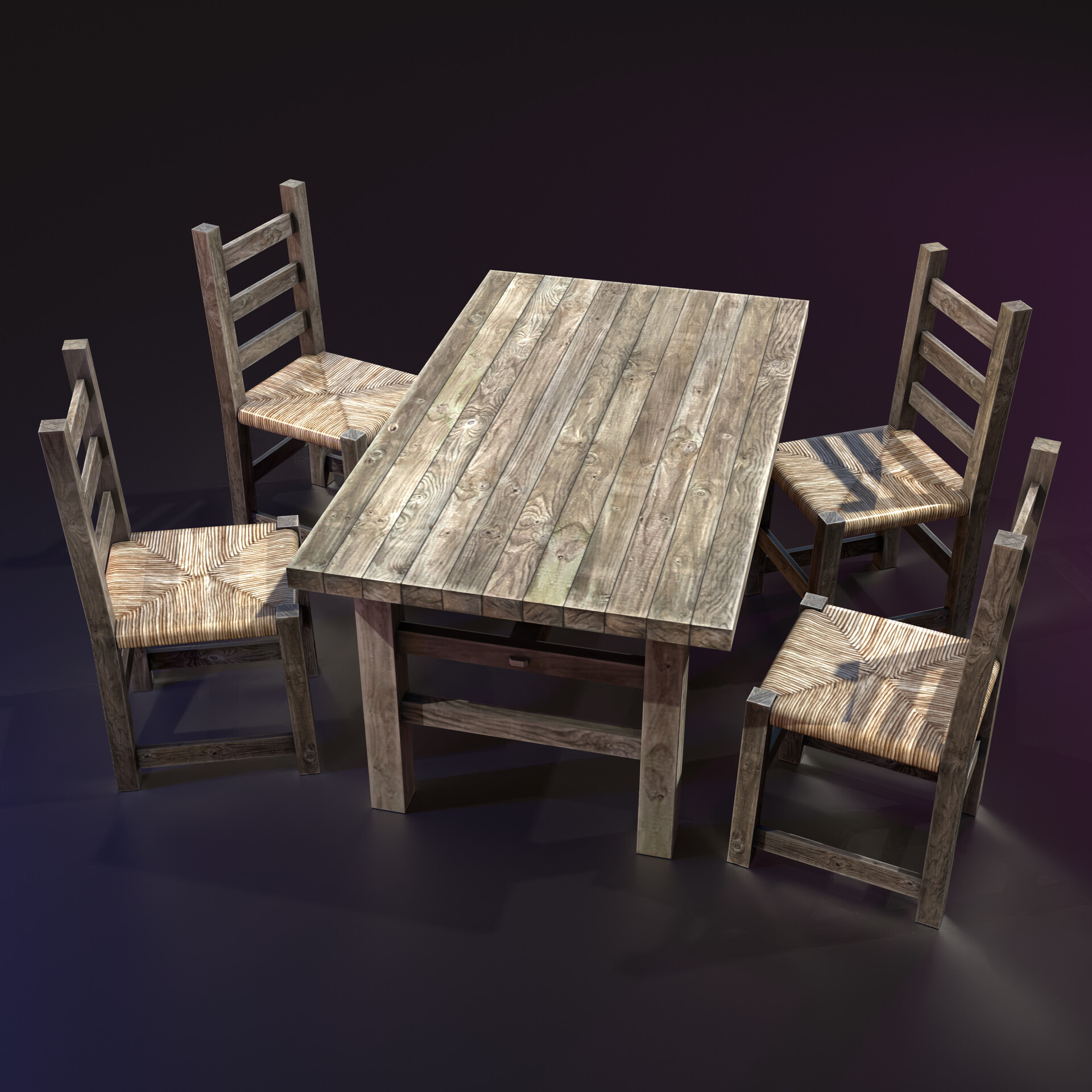 ArtStation - Rustic Wooden Dining Set