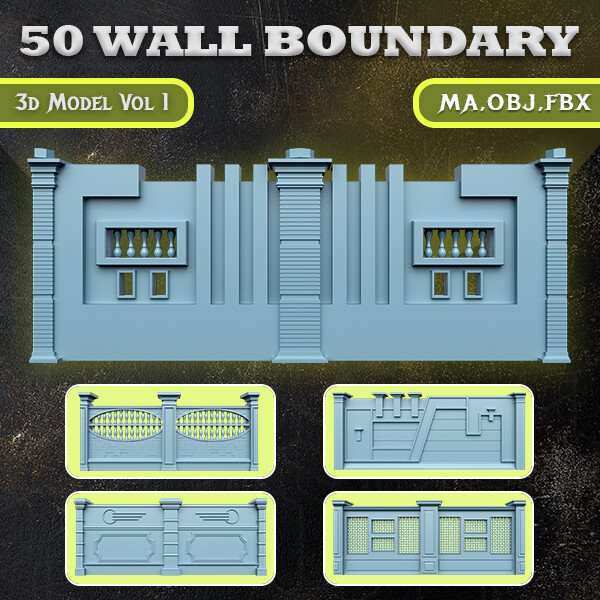 ArtStation - 50 Wall Boundary 3d Model Vol 1