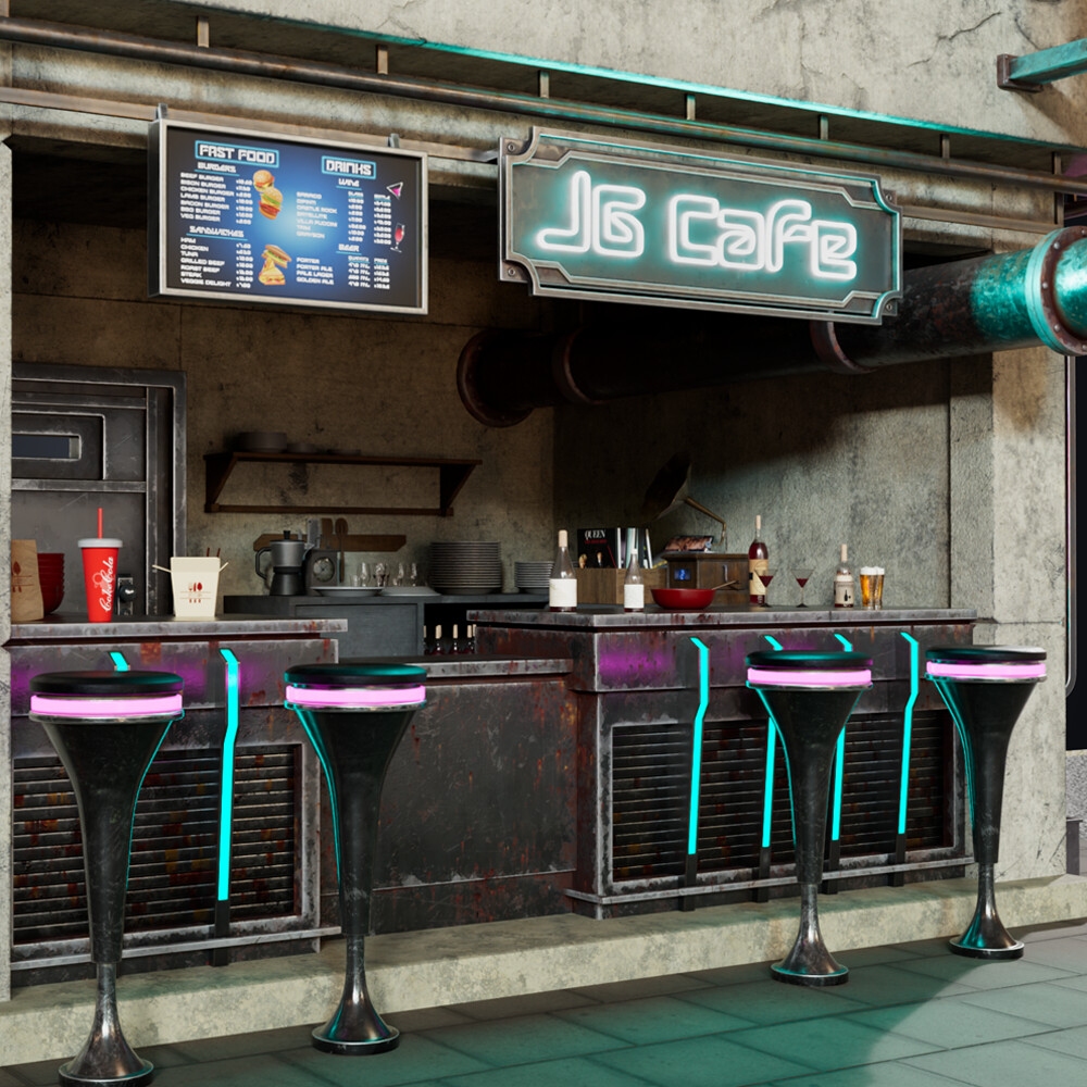 ArtStation - Cyberpunk Style Cafe