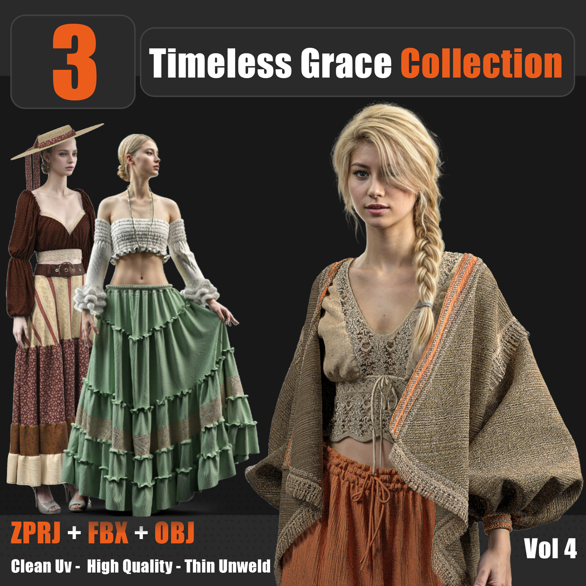 ArtStation - 3 Timeless Grace Collection - Vol. 4 (MARVELOUS DESIGNER AND CLO3D : ZPRJ, OBJ, FBX ...