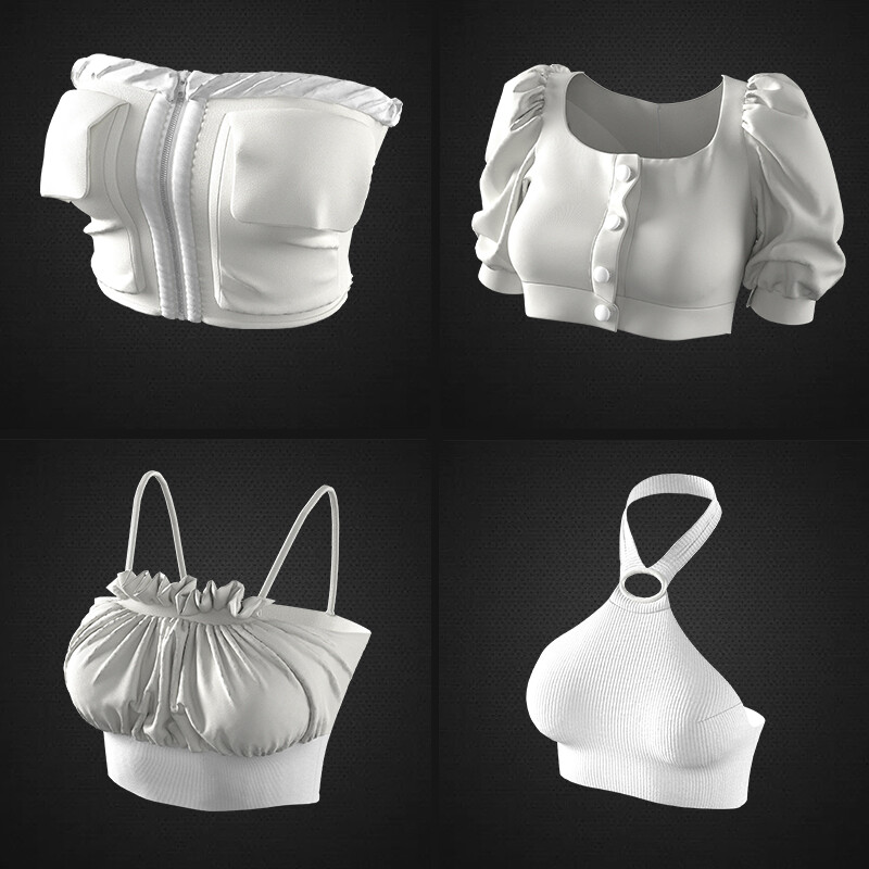 ArtStation - 17 Basic Women's Croptop Collection / ZPRJ + OBJ + FBX / Marvelous + Clo3d