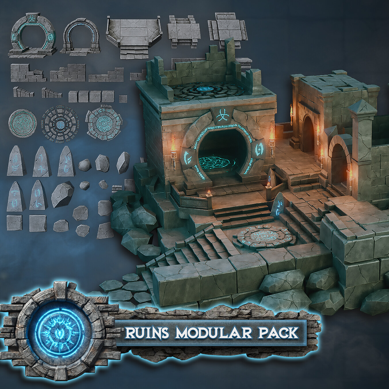 ArtStation - Blender, Unity & UE5 Stylized Stone Ruin Modular Asset Pack