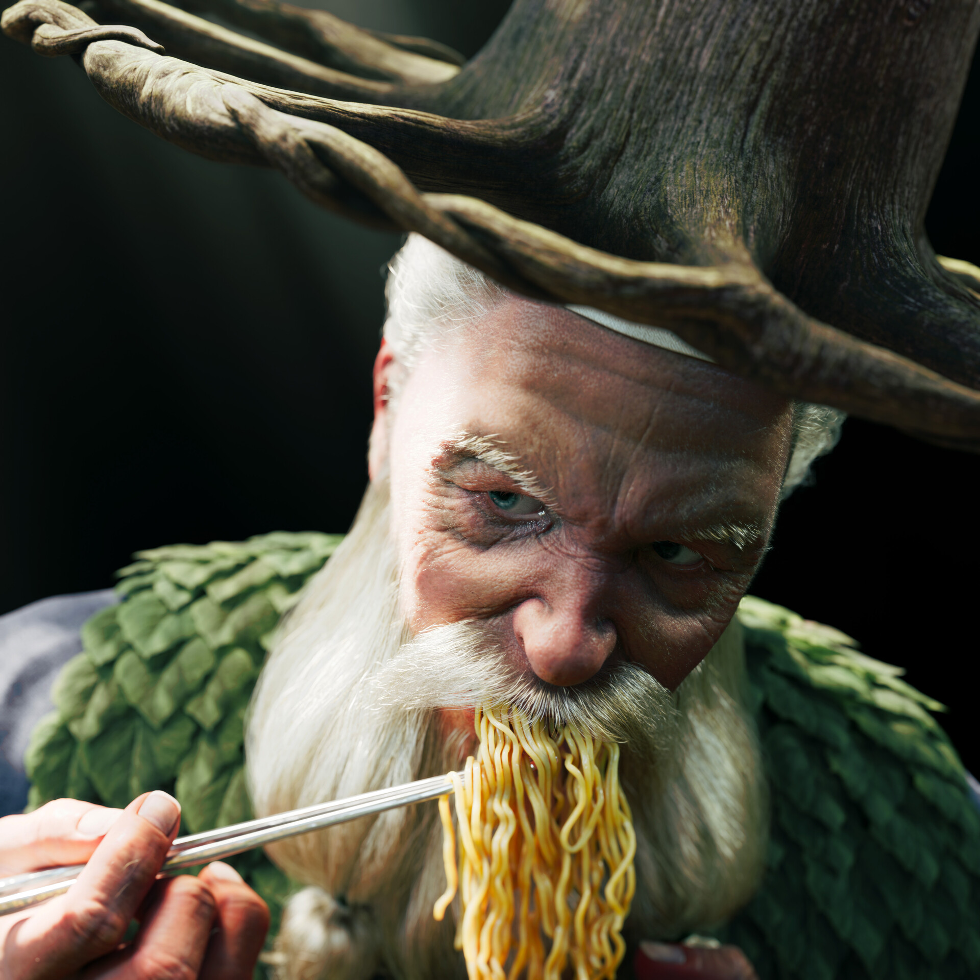 ArtStation - Elf Chief eating cupnoodle