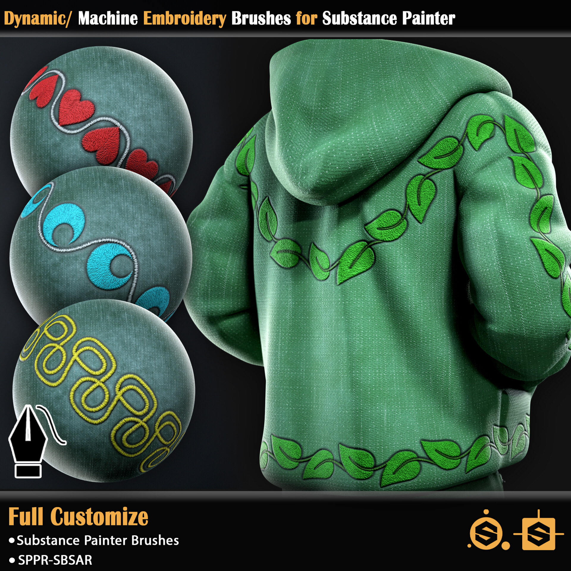 ArtStation - Dynamic/ Machine Embroidery Brushes for Substance Painter