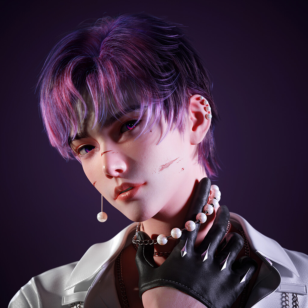 ArtStation - Purple Haired Male