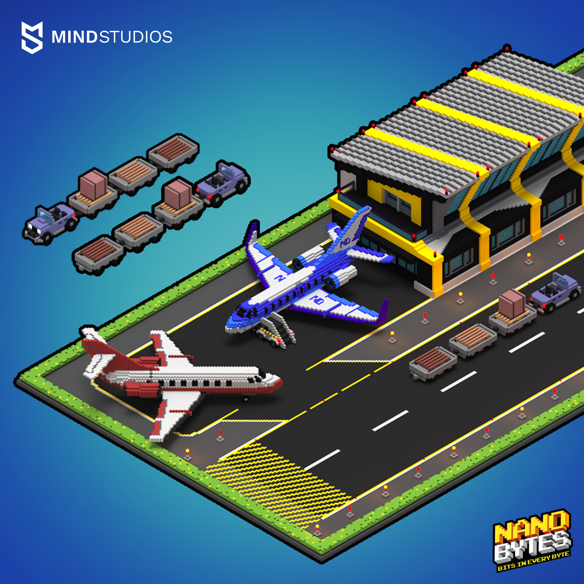 Mind Studios Games - Voxel Airfield with Aircraft @ NanoBytes: ByteWorld