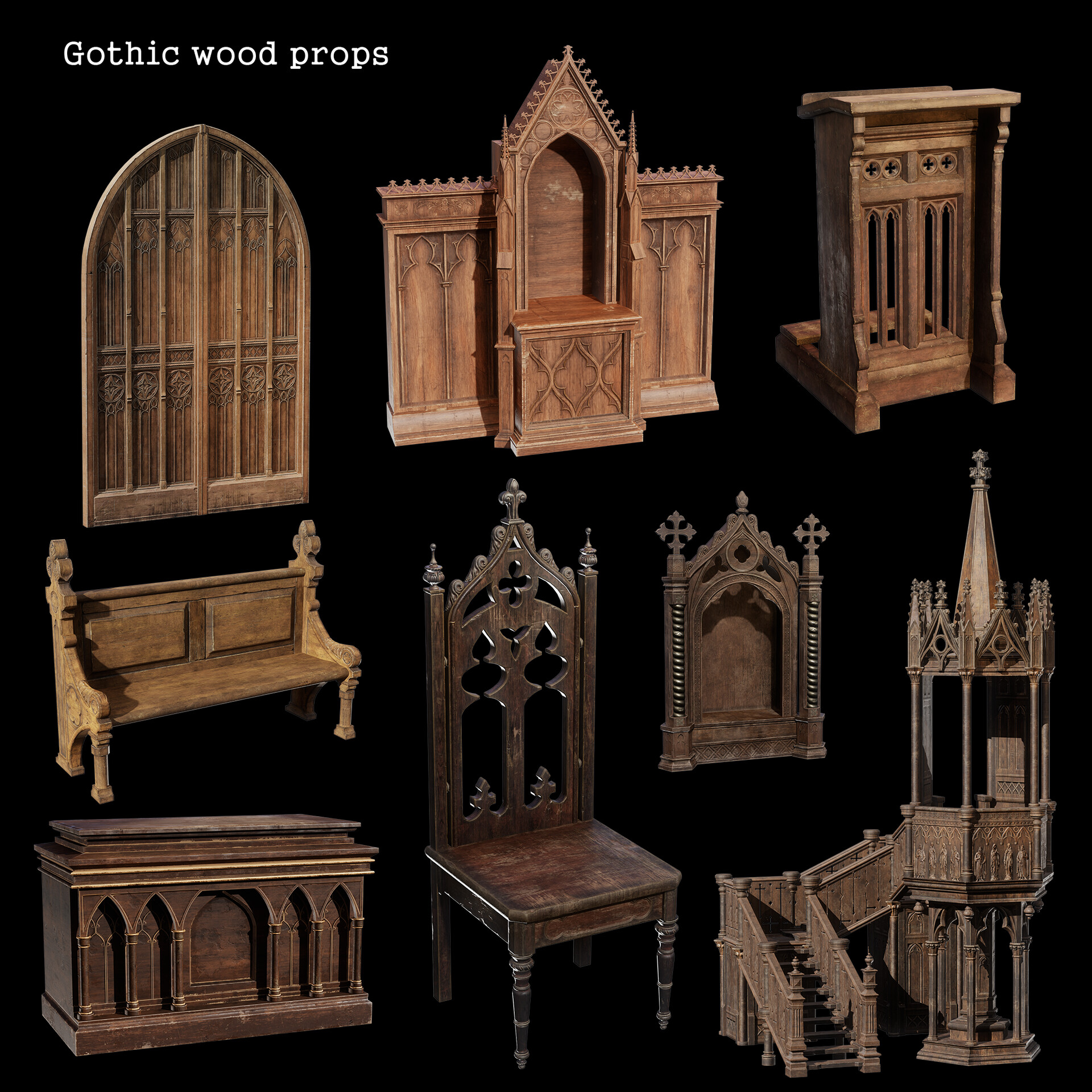 ArtStation - Props of The Gothic Cathedral (wood)