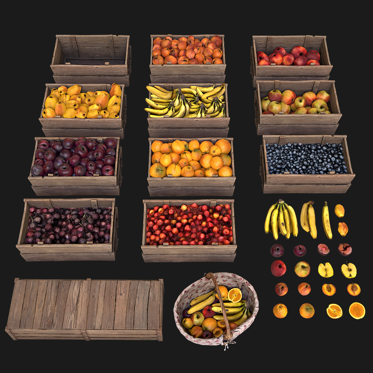 ArtStation - Set of Boxes of Fruits Crate Medieval