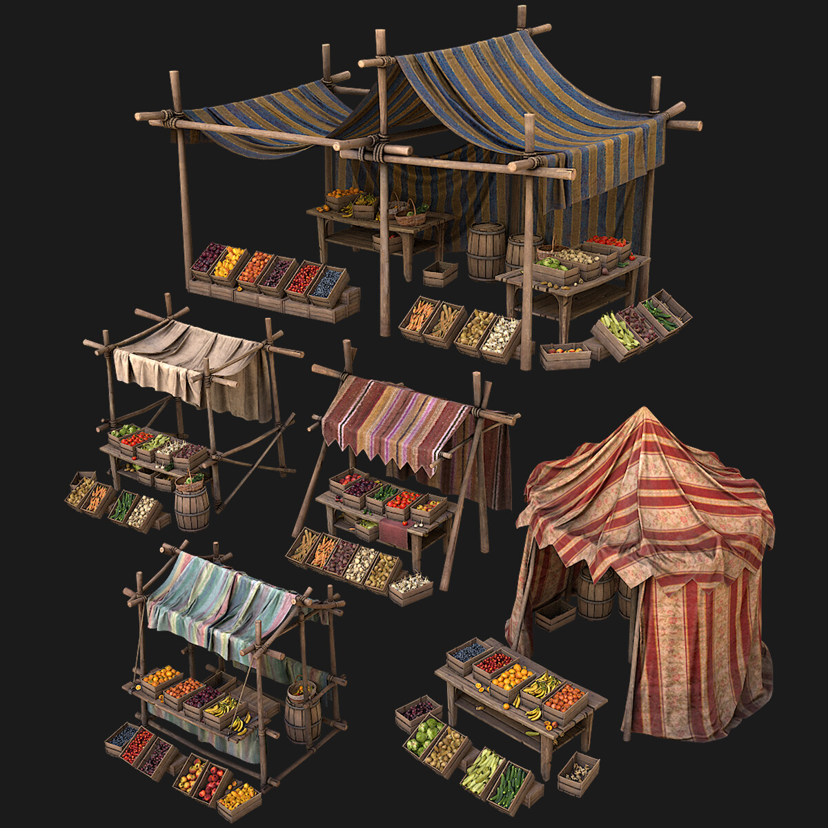 ArtStation - Medieval Market Stalls Tent Pack