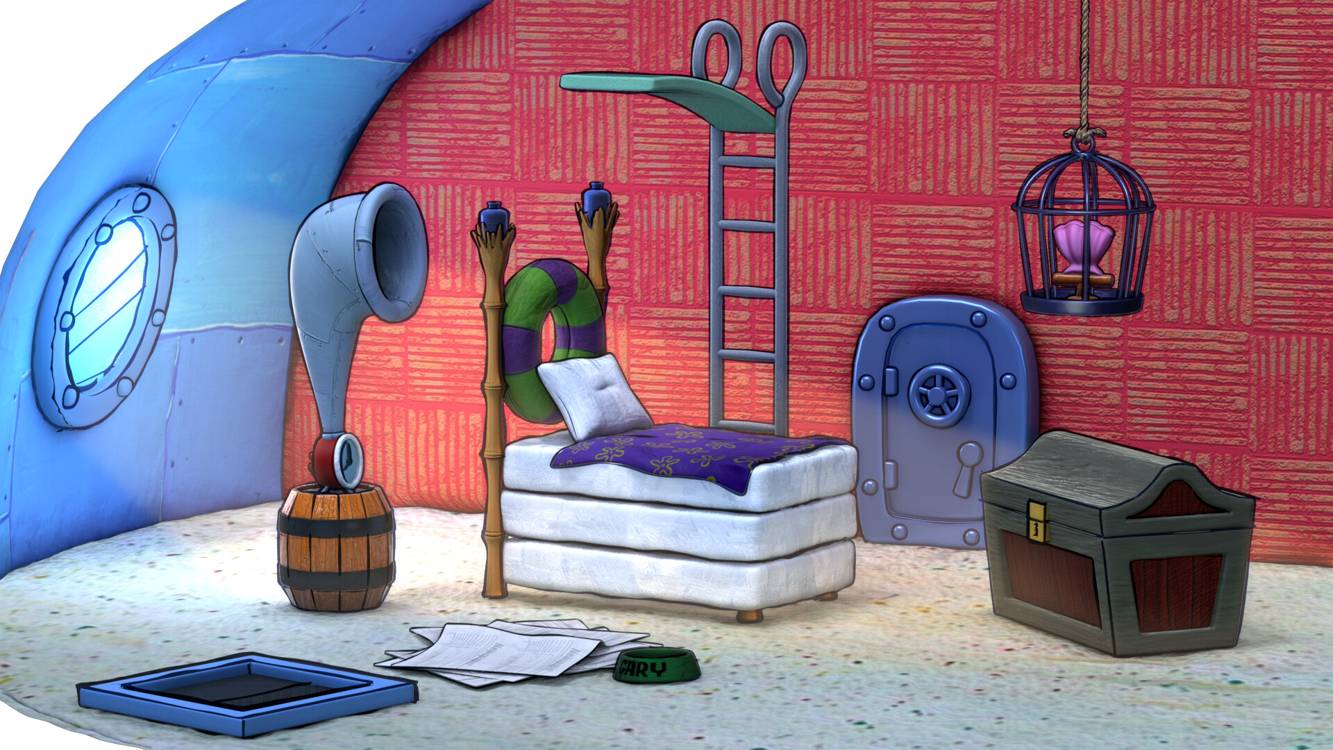 ArtStation - Spongebob Squarepants Bedroom - Blender EEVEE (Stylized Tutorial included)