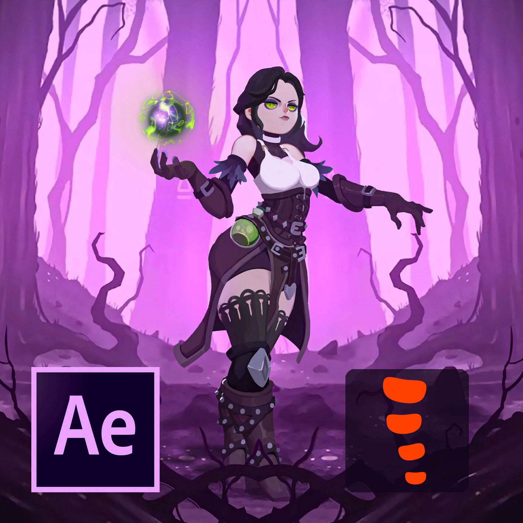 ArtStation - Animation spine 2d. Witcher character. Yennefer