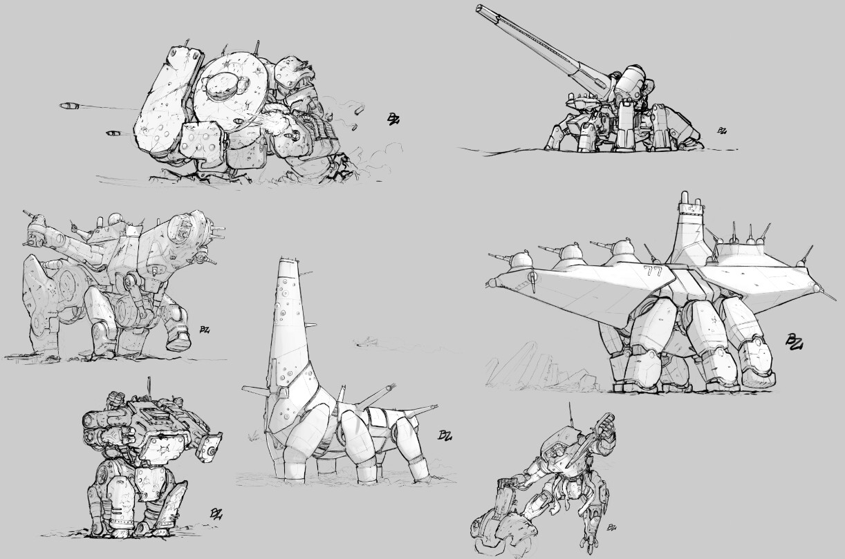 ArtStation - A bunch of mechs. We got loads of mechs, big ones, small ...