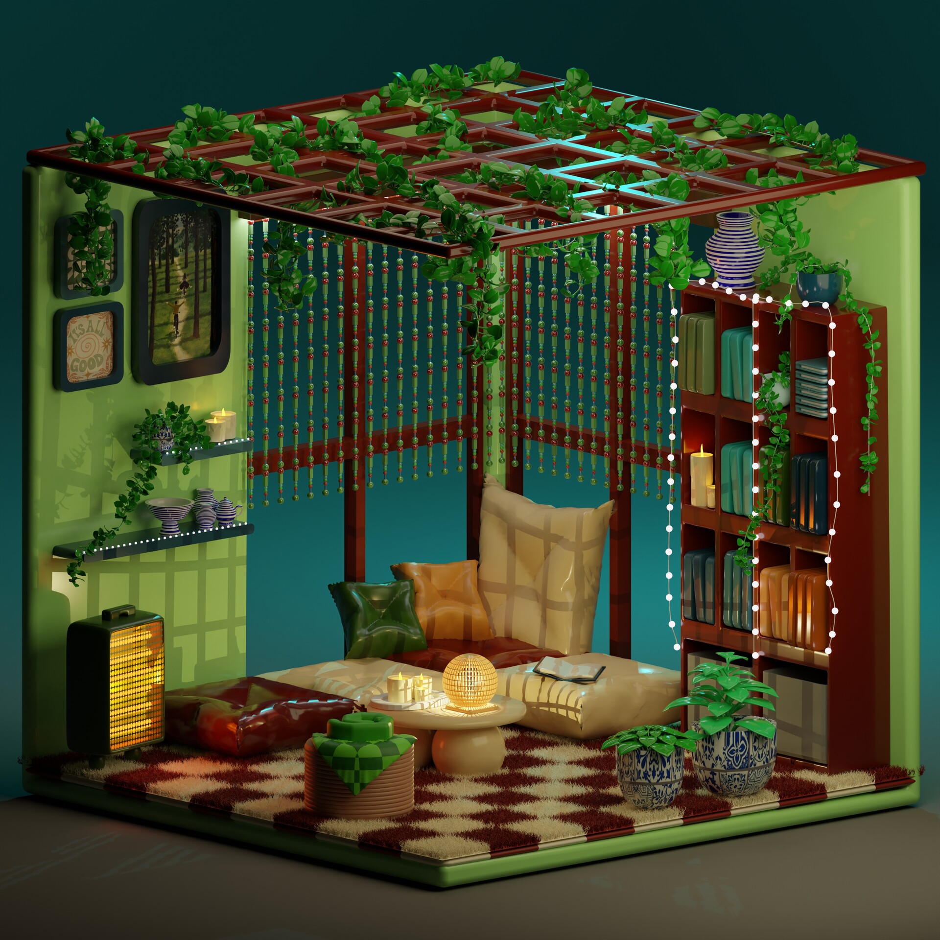 ArtStation - 3D Isometric Cozy Reading Room