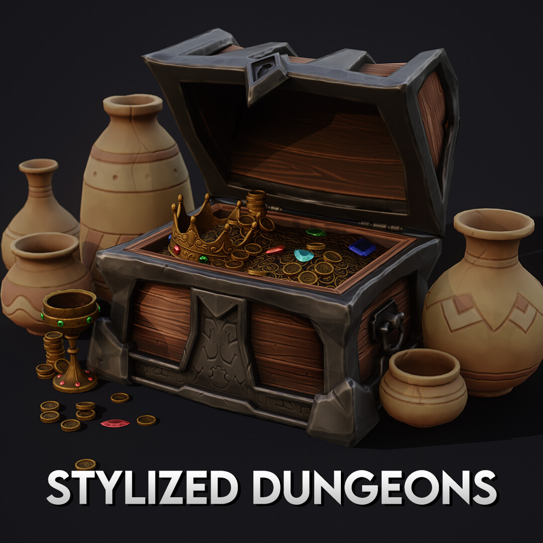 JustCreate - Unity & Unreal Engine 3D Assets - Chest with Gold for Stylized Dungeons