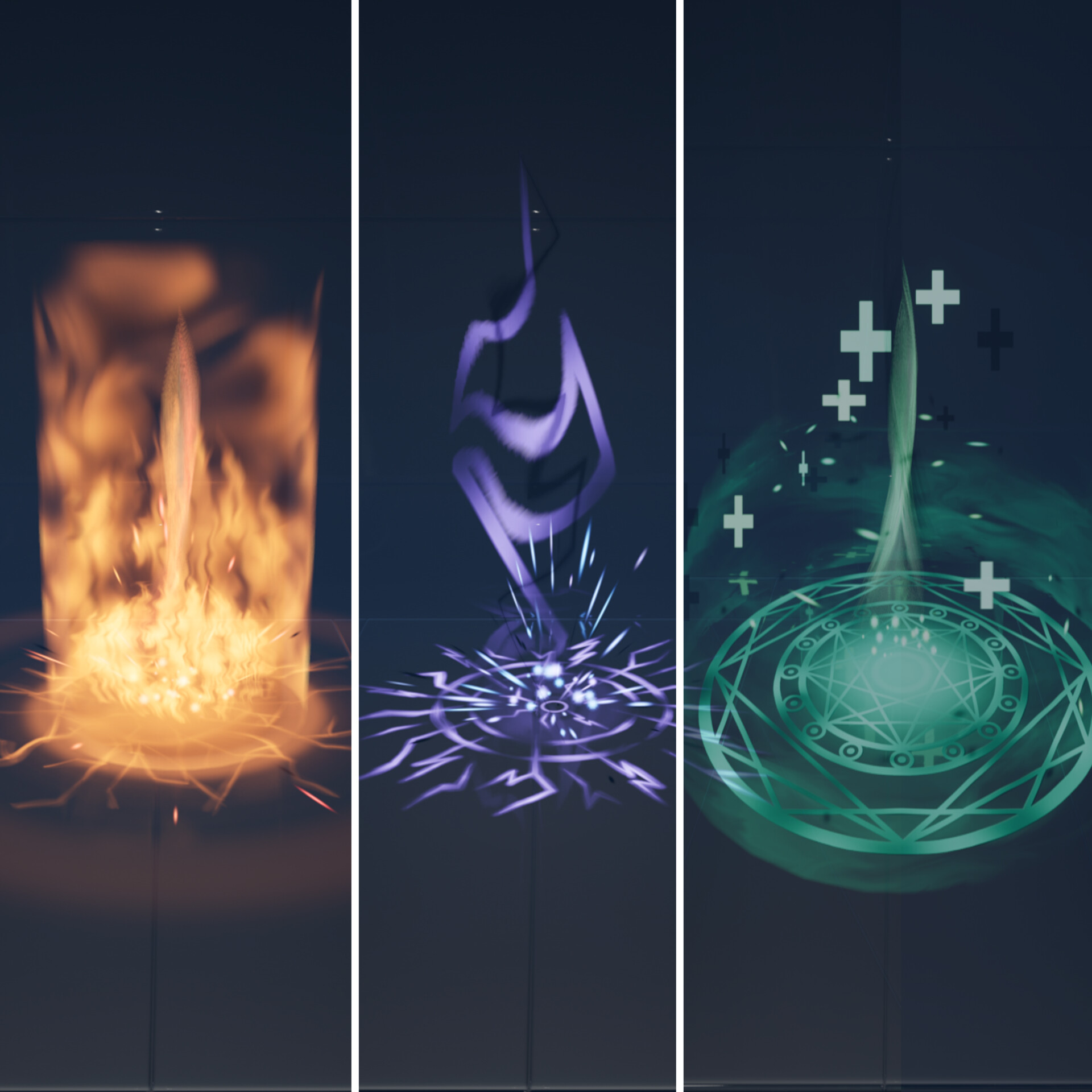 ArtStation - Fire, Lightning & Healing AoE - UE5 - VFX