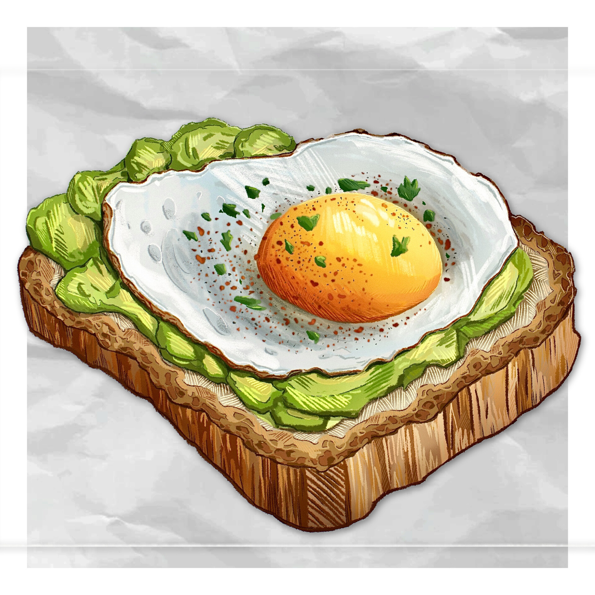 ArtStation - Stylized Food Drawing / Egg Avocado Toast