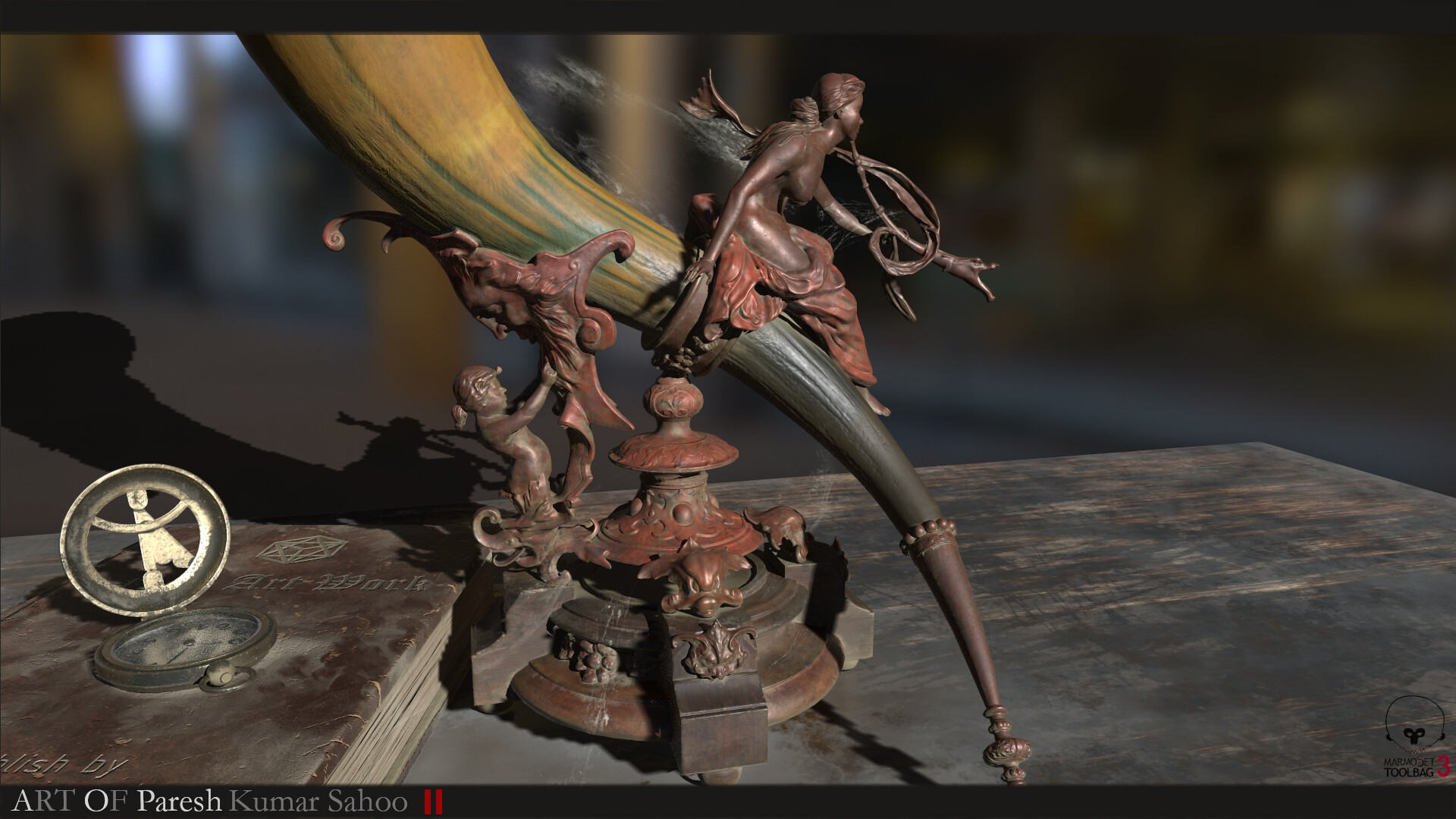 ArtStation - Antique large German bronze mounted Drinking Horn