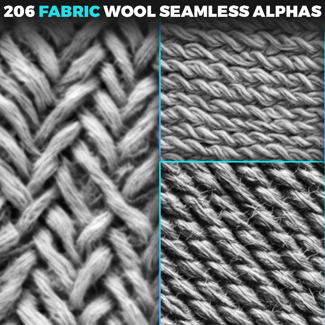 ArtStation - 206 Fabric Wool Seamless Alphas (Displacement Map) for ...