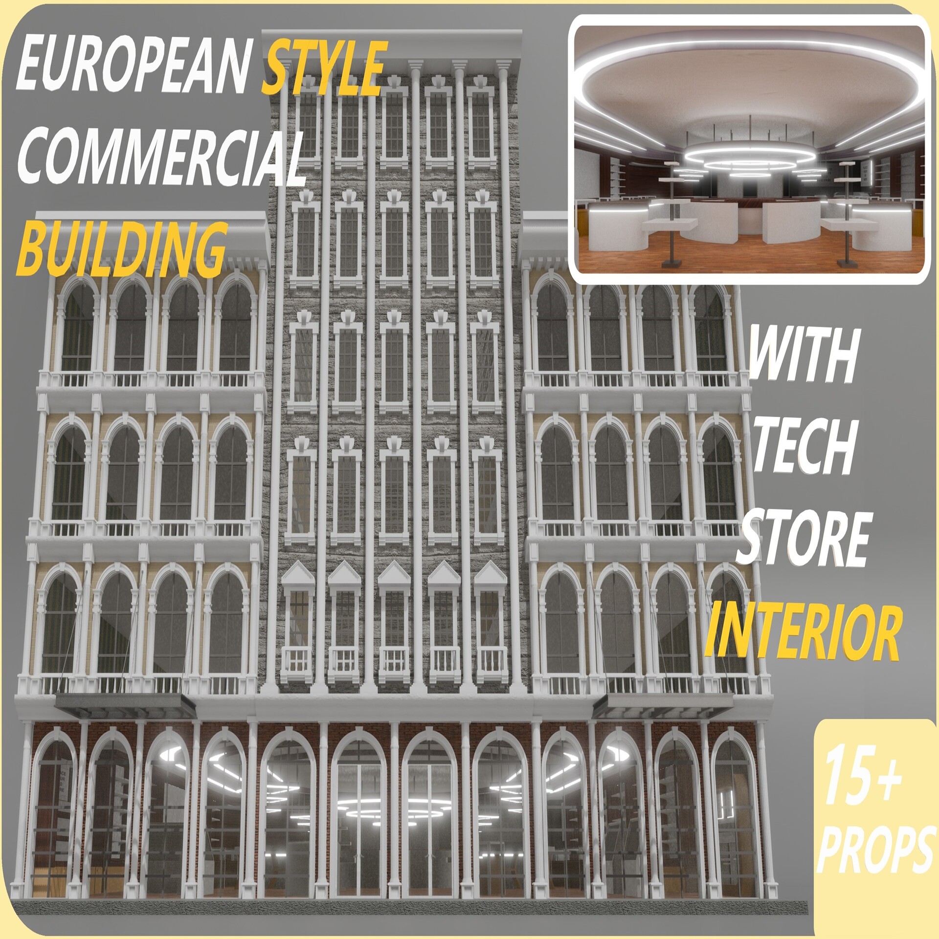 ArtStation - European Style Commercial Building with Tech Store Interior