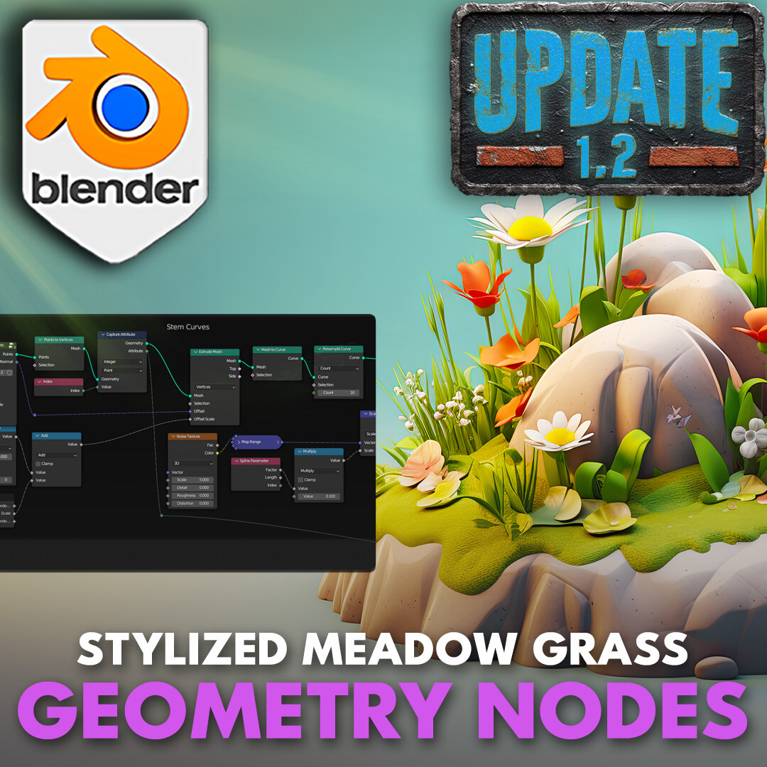 ArtStation - Blender 4 Grass & Flowers Procedural Geometry Node