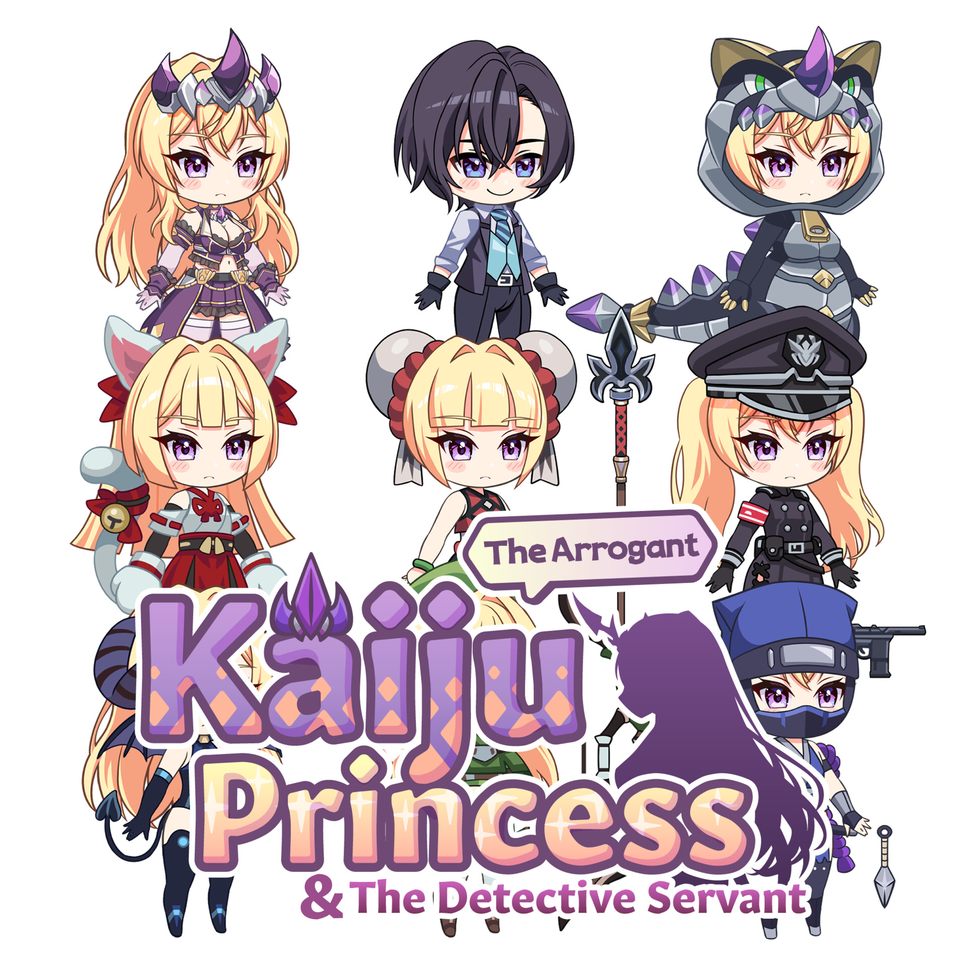 ArtStation - The Arrogant Kaiju Princess and The Detective Servant｜Chibi Character Designs