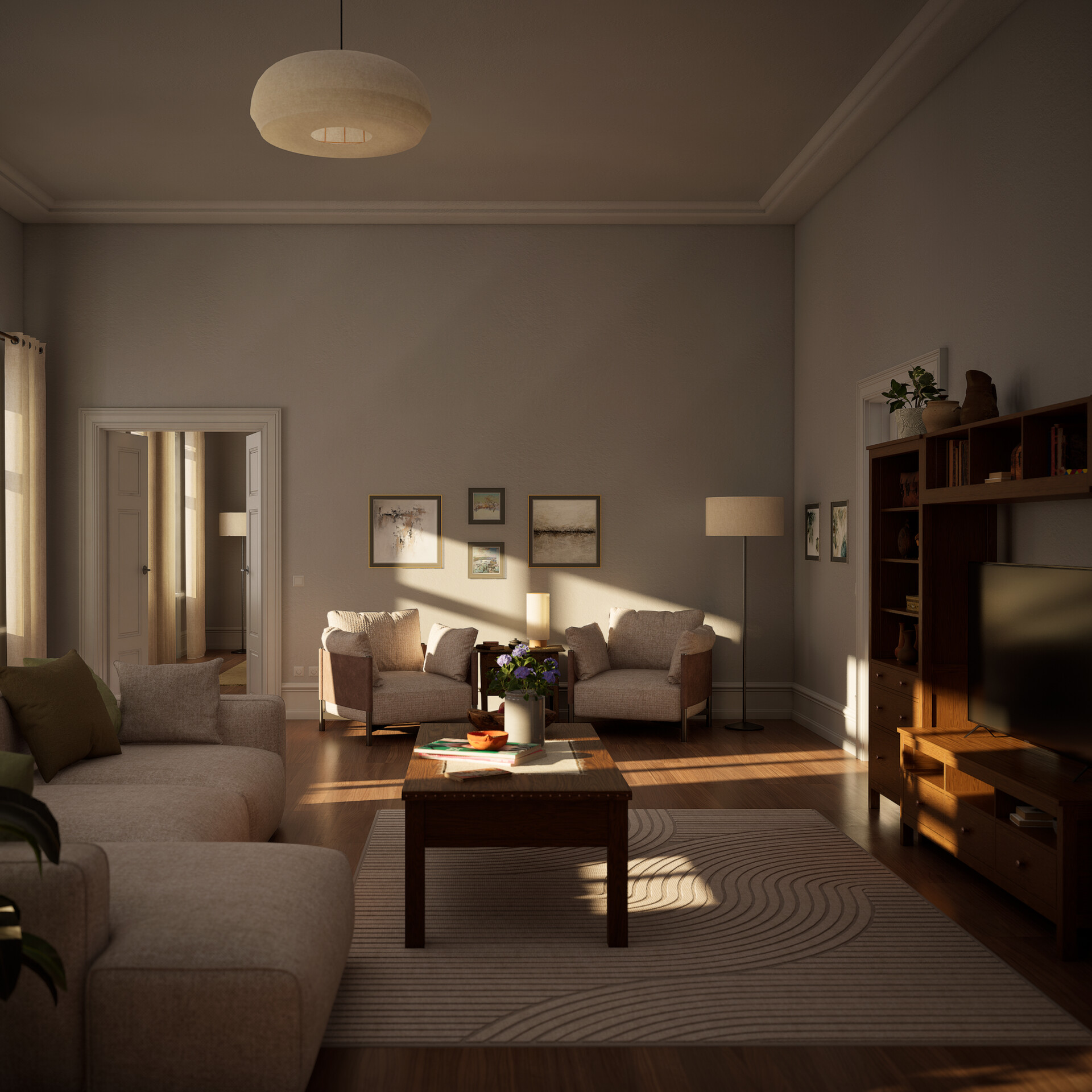 ArtStation - Living Room Lighting Study – Natural & Artificial Light