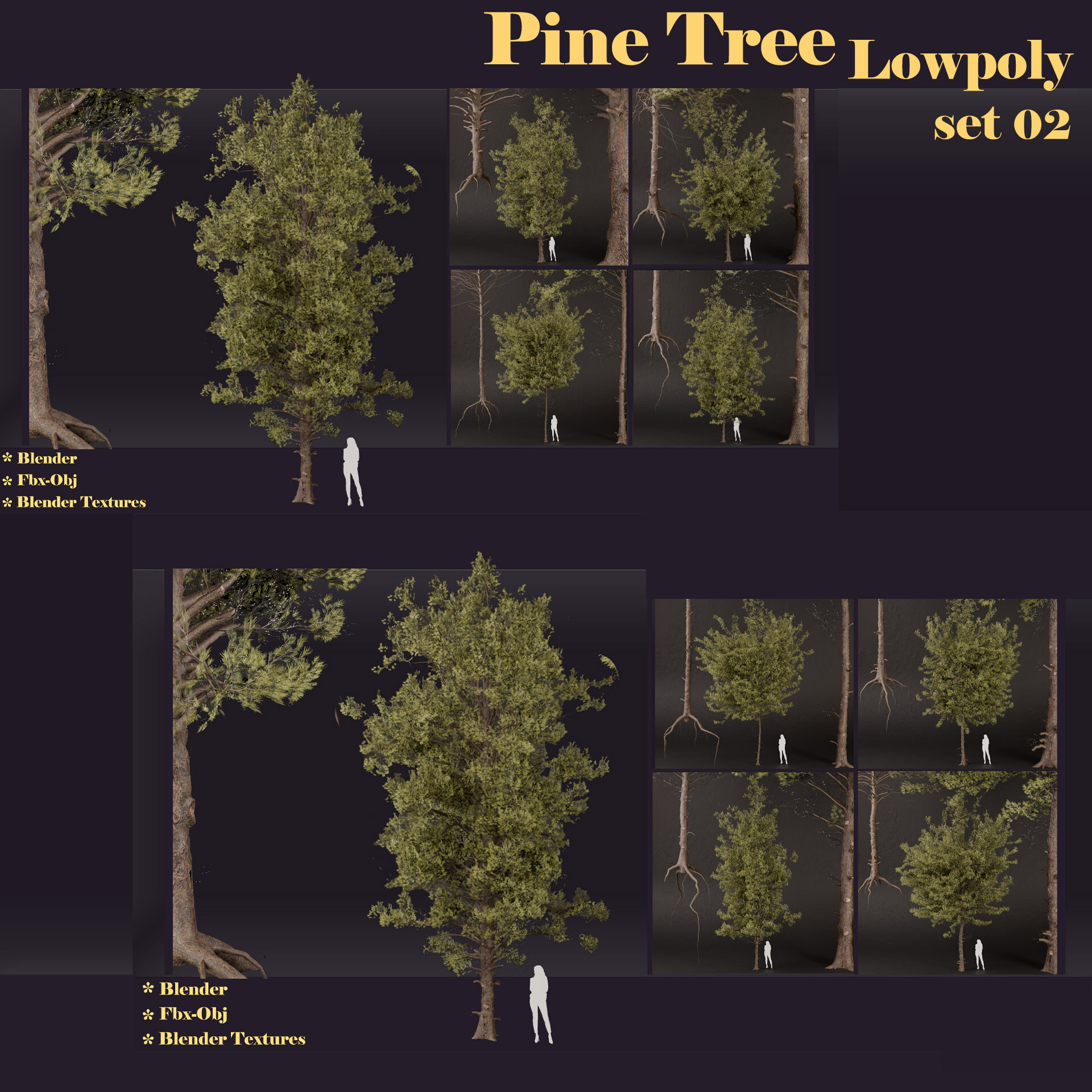 ArtStation - SJ-lowpoly pine tree set 02