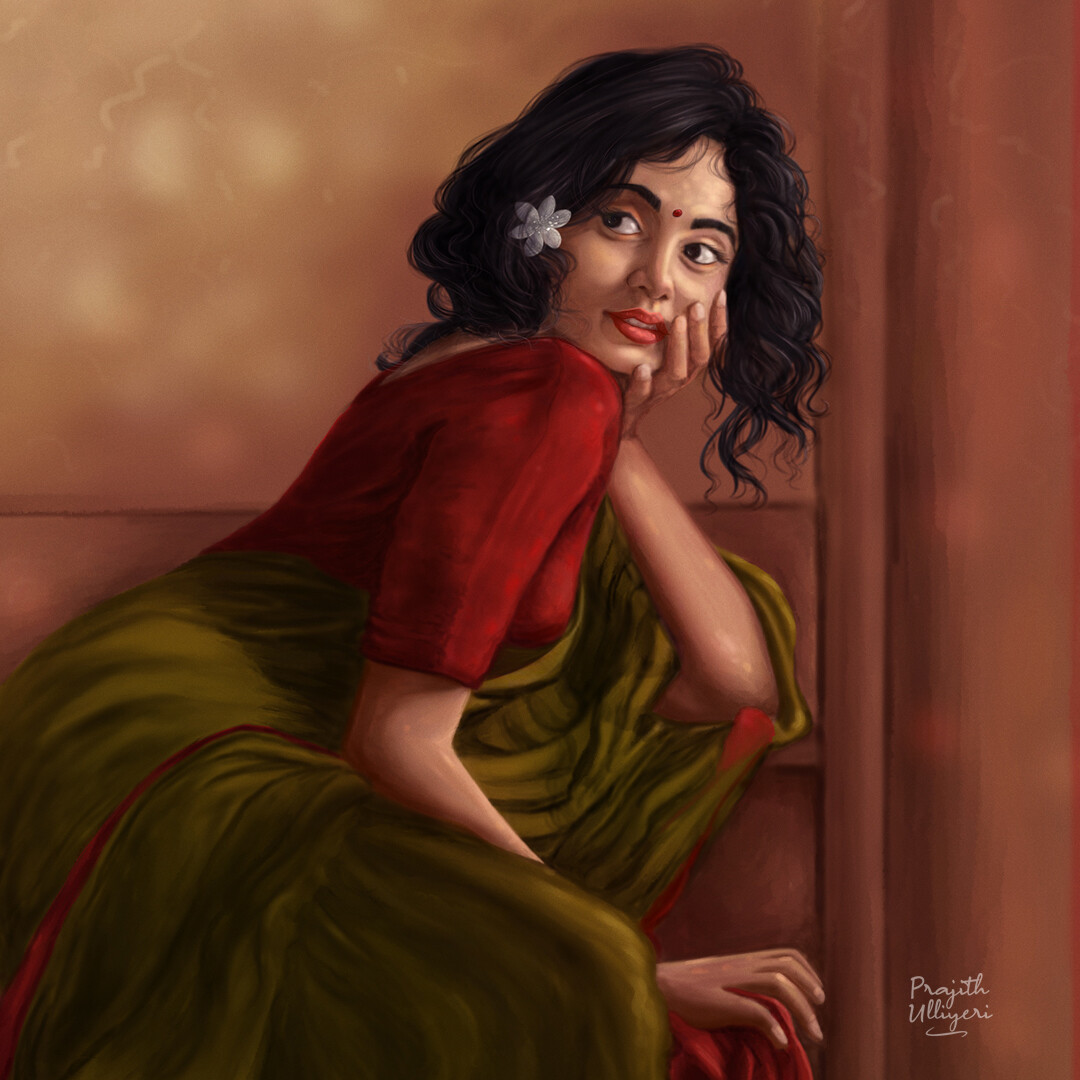 Prajith Ulliyeri - Indian woman painting