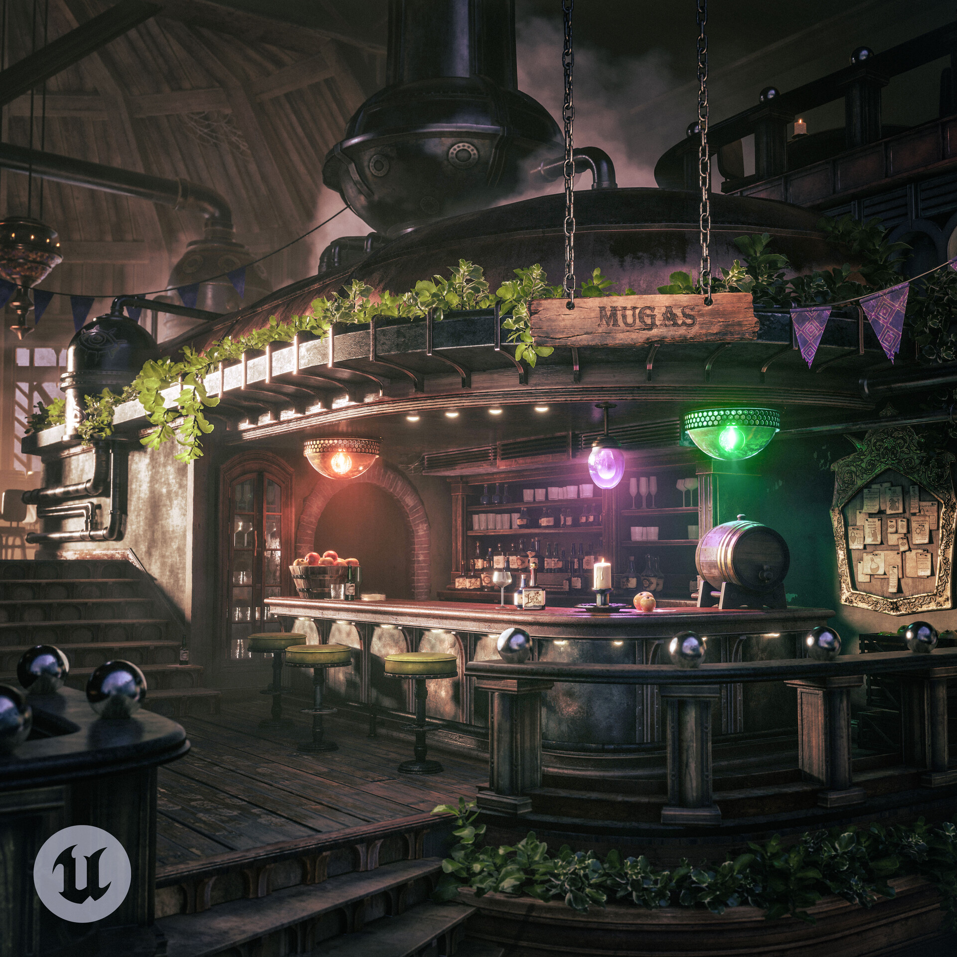 ArtStation - Cozy Fantasy Tavern | 3D Steampunk Bar Environment