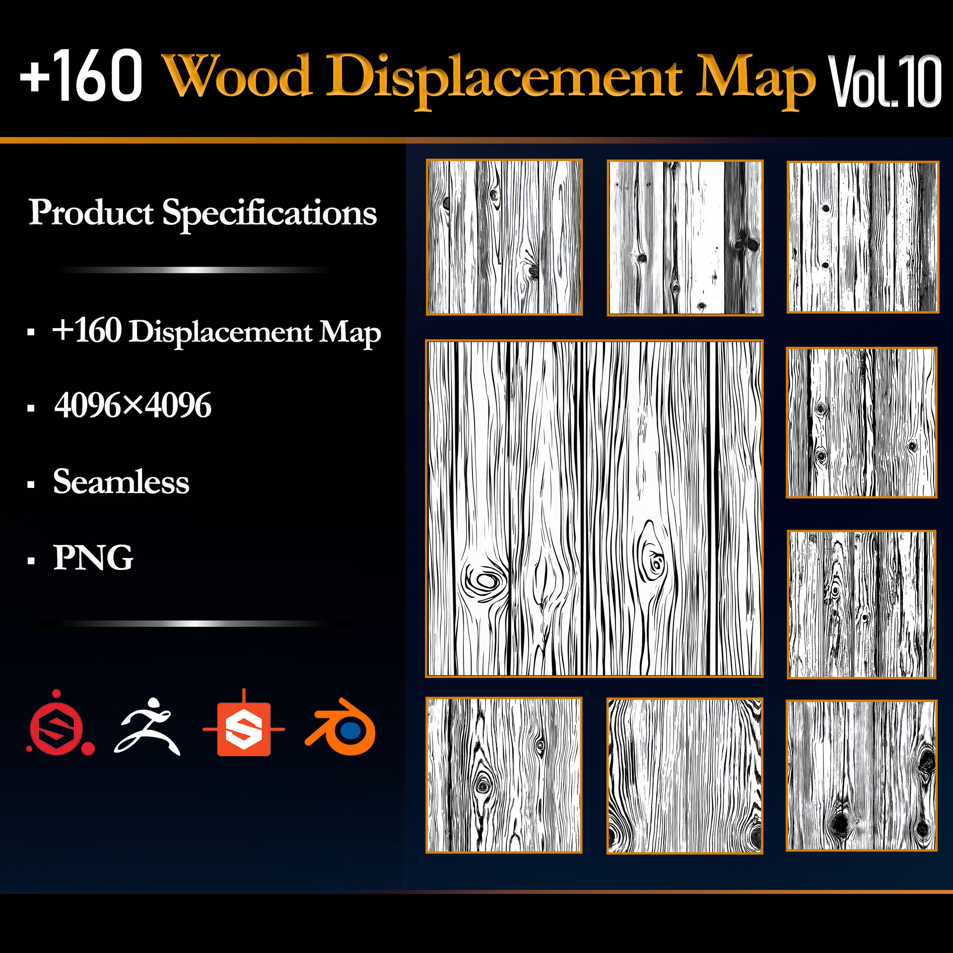 ArtStation - +160 Wood Displacement Map - vol.10