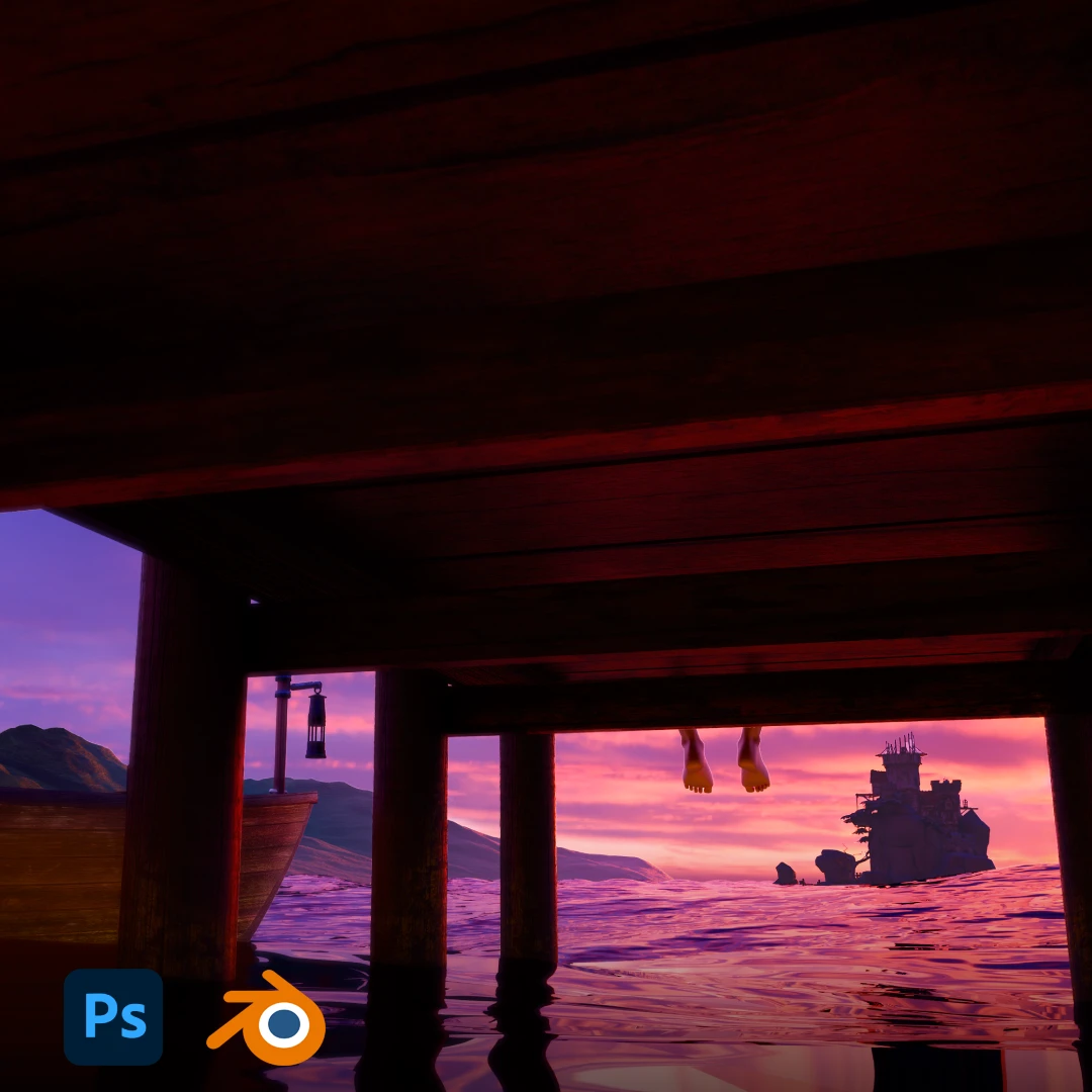 ArtStation - Harbor - Matte painting (3D)