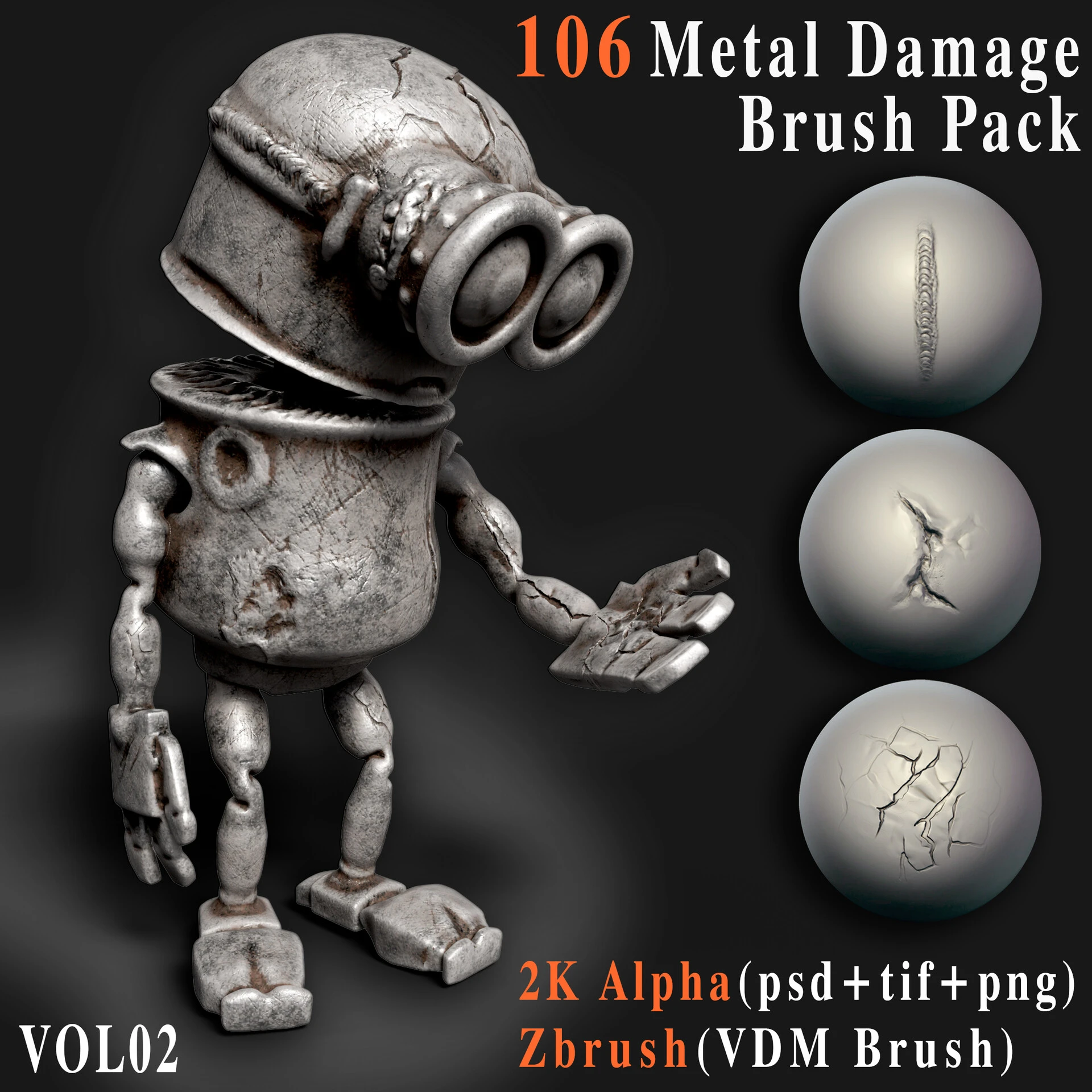 ArtStation - 106 Metal Damage Brush Pack (VDM + Alpha) - Vol02