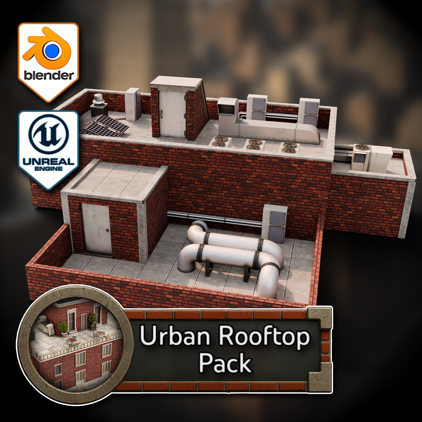 ArtStation - 3DT Modular Urban Rooftop Asset Pack for Blender & Game Design