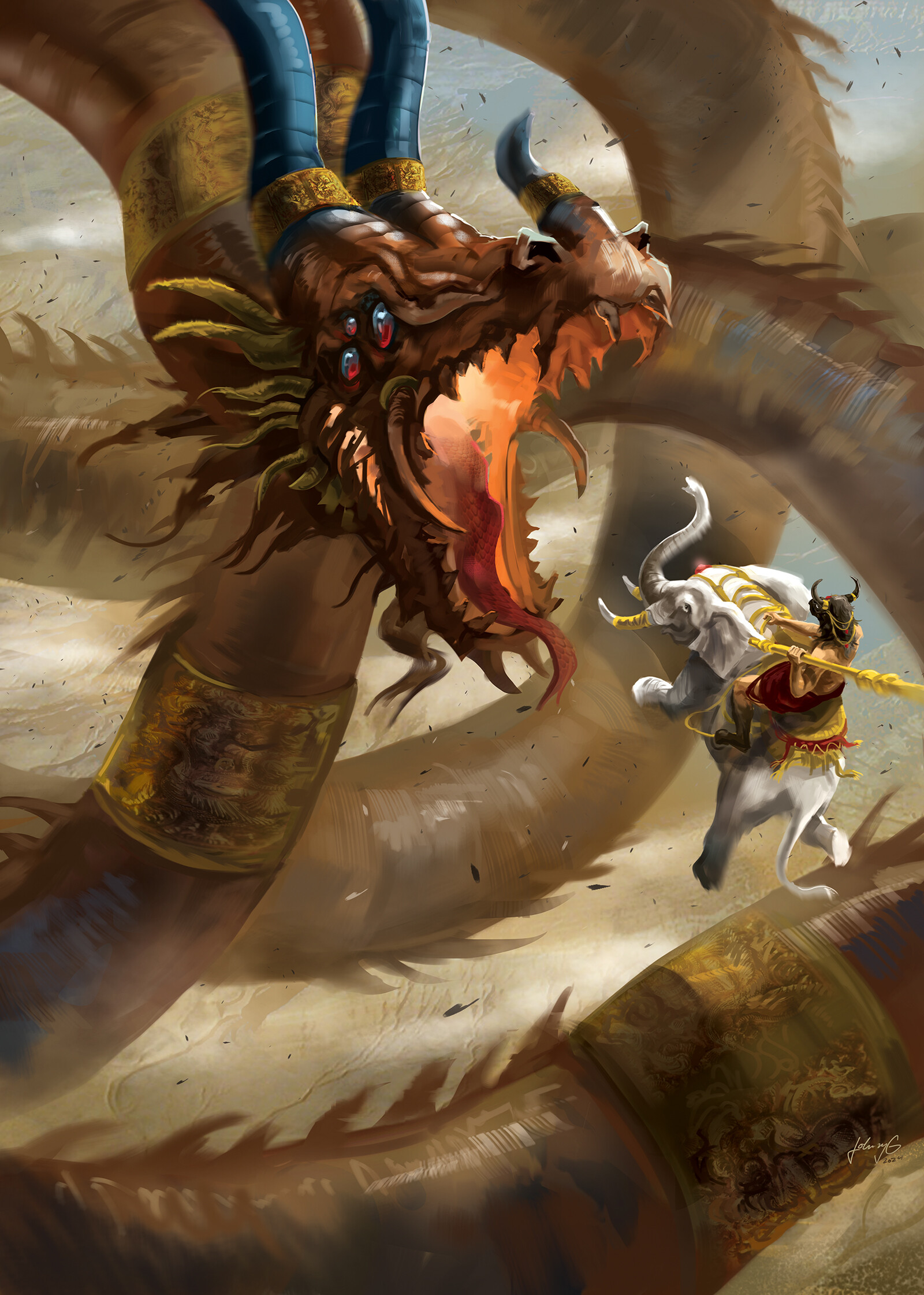 ArtStation - Battle of Vritra & Indra / Dragon Calendar 2025