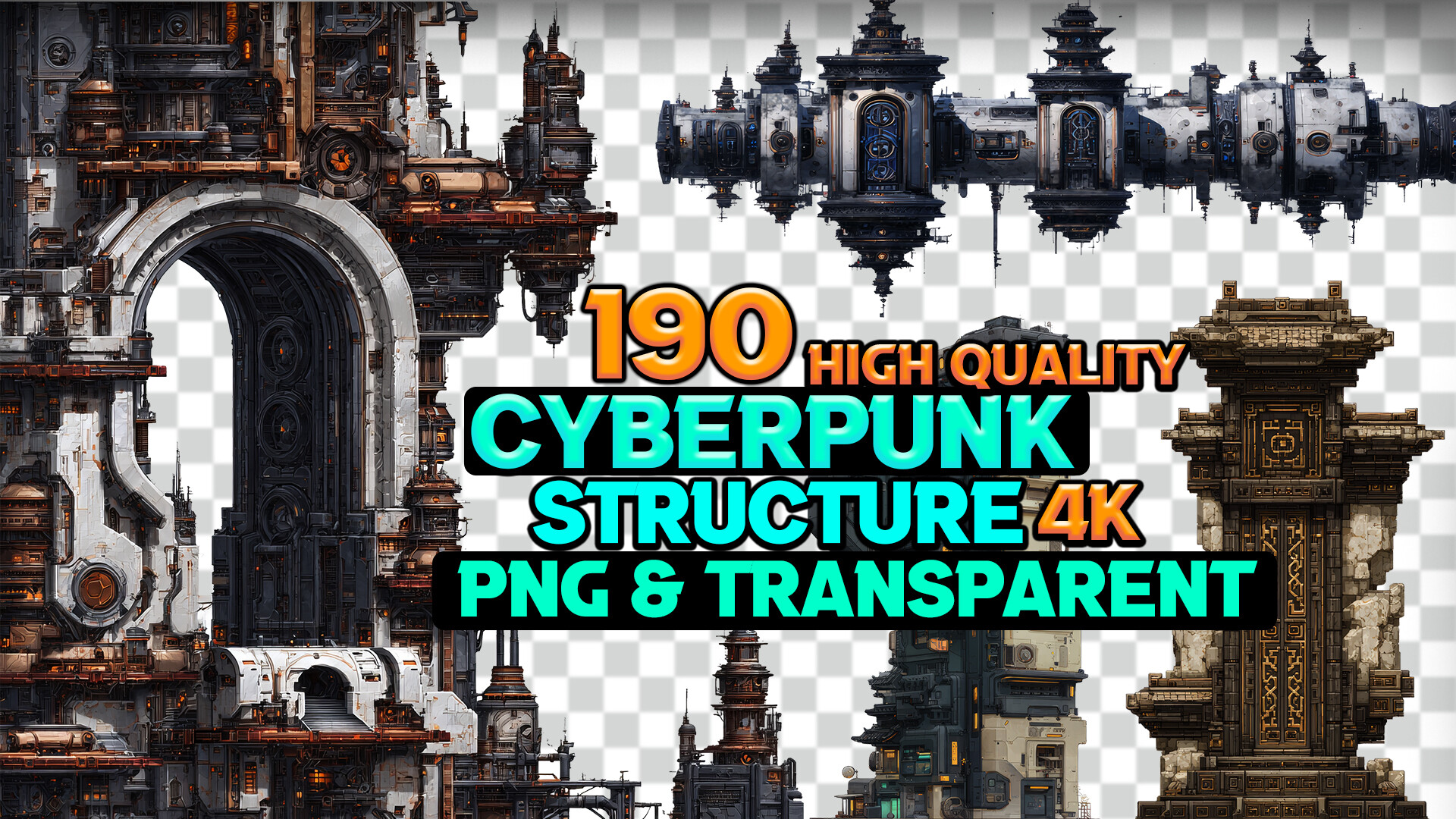 ArtStation - 190 Cyberpunk Structure -Transparent( PNG Files )-4K- High ...