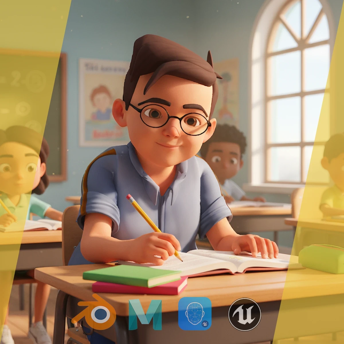 ArtStation - Cartoon Smart Boy with Glasses Cute Stylized kid